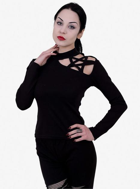 Black Pentagram Shoulder Longsleeve Top | Hot Topic