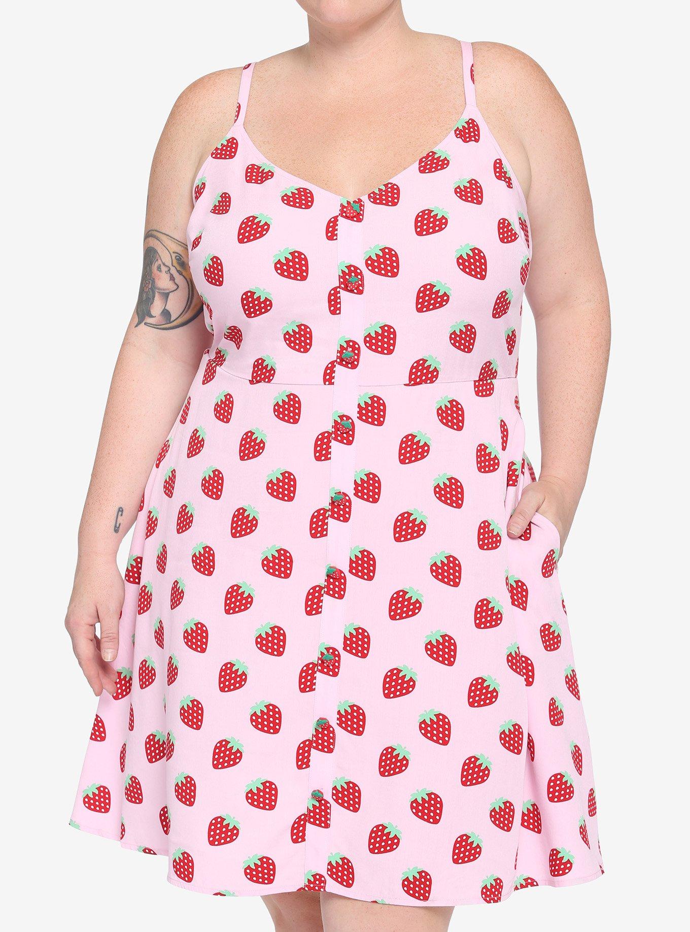 Pink Strawberry Button-Front Dress Plus Size | Hot Topic