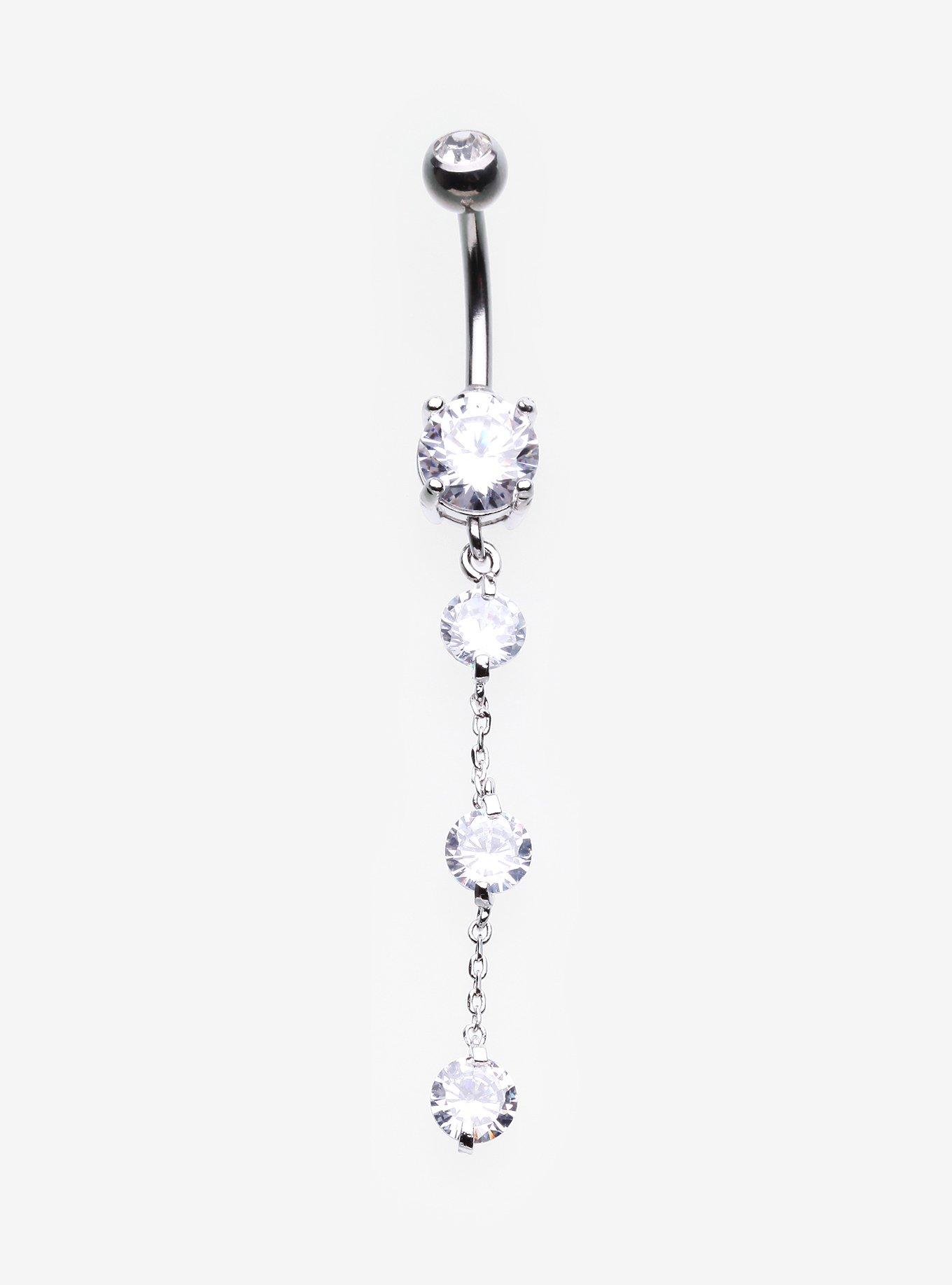 14G Round Chain Dangle CZ Navel Barbell | Hot Topic