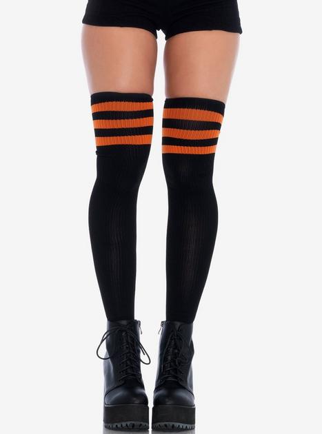 Black And Orange Stripe Ribbed Athletic Thigh High Socks Hot Topic