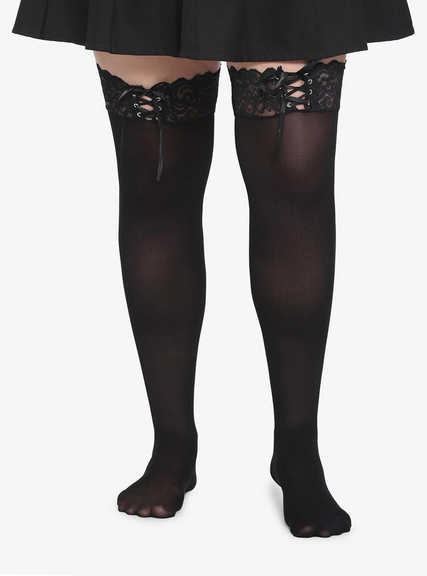 Black Lace-Up Thigh Highs | Hot Topic