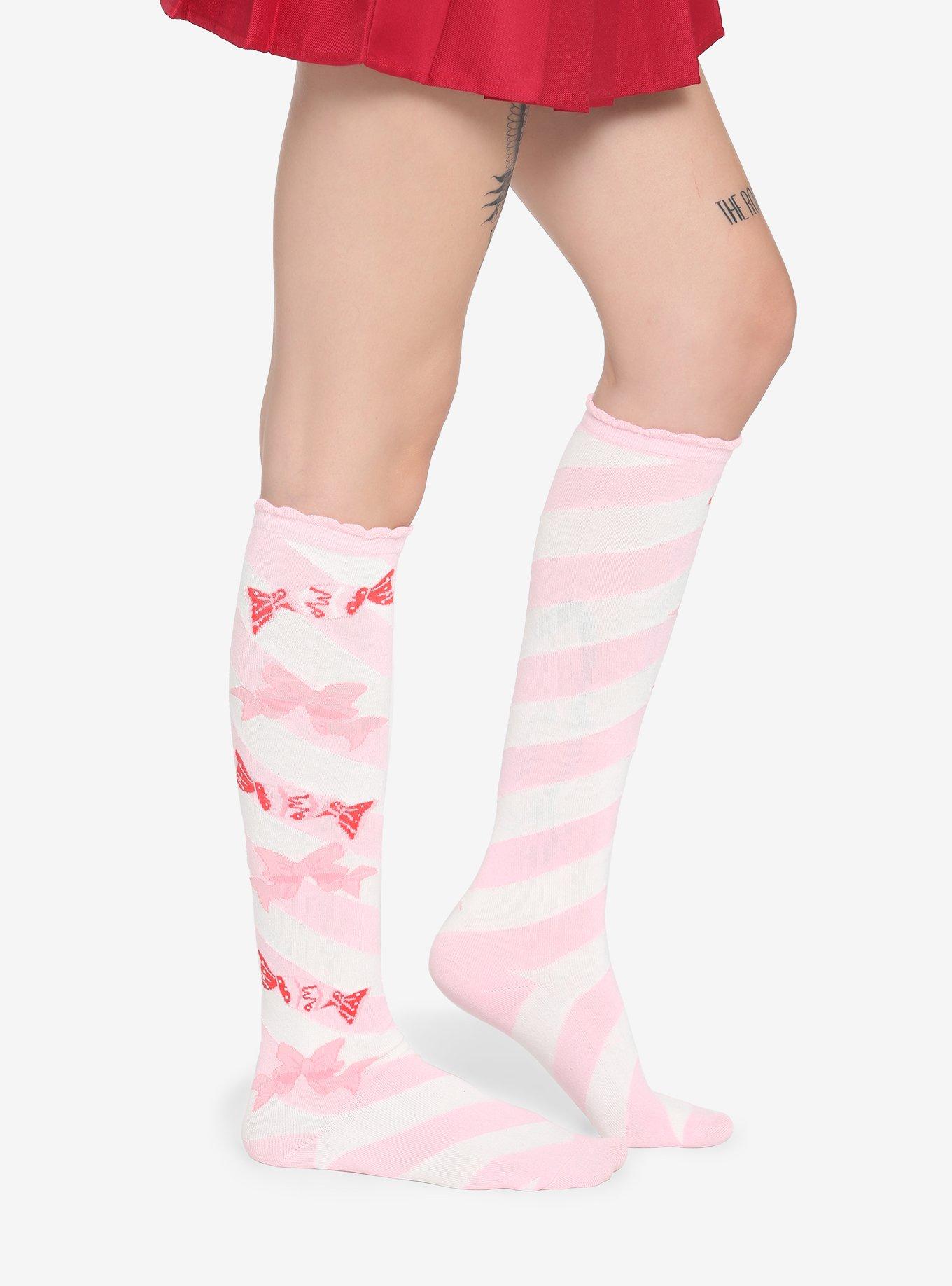Pink Bow Candy Stripe Knee-High Socks | Hot Topic