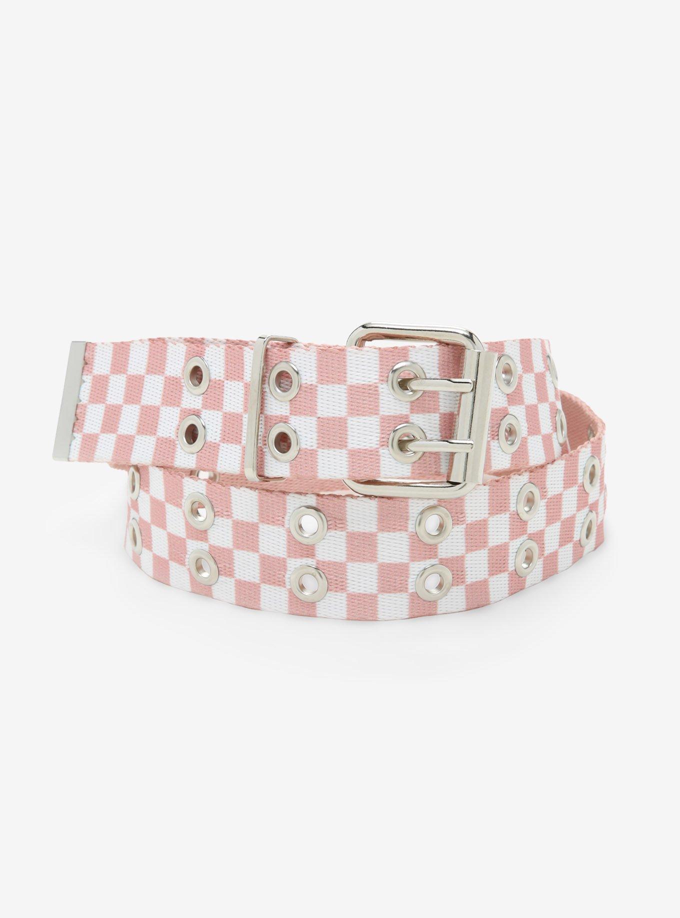 Pink & White Checkered Grommet Belt | Hot Topic