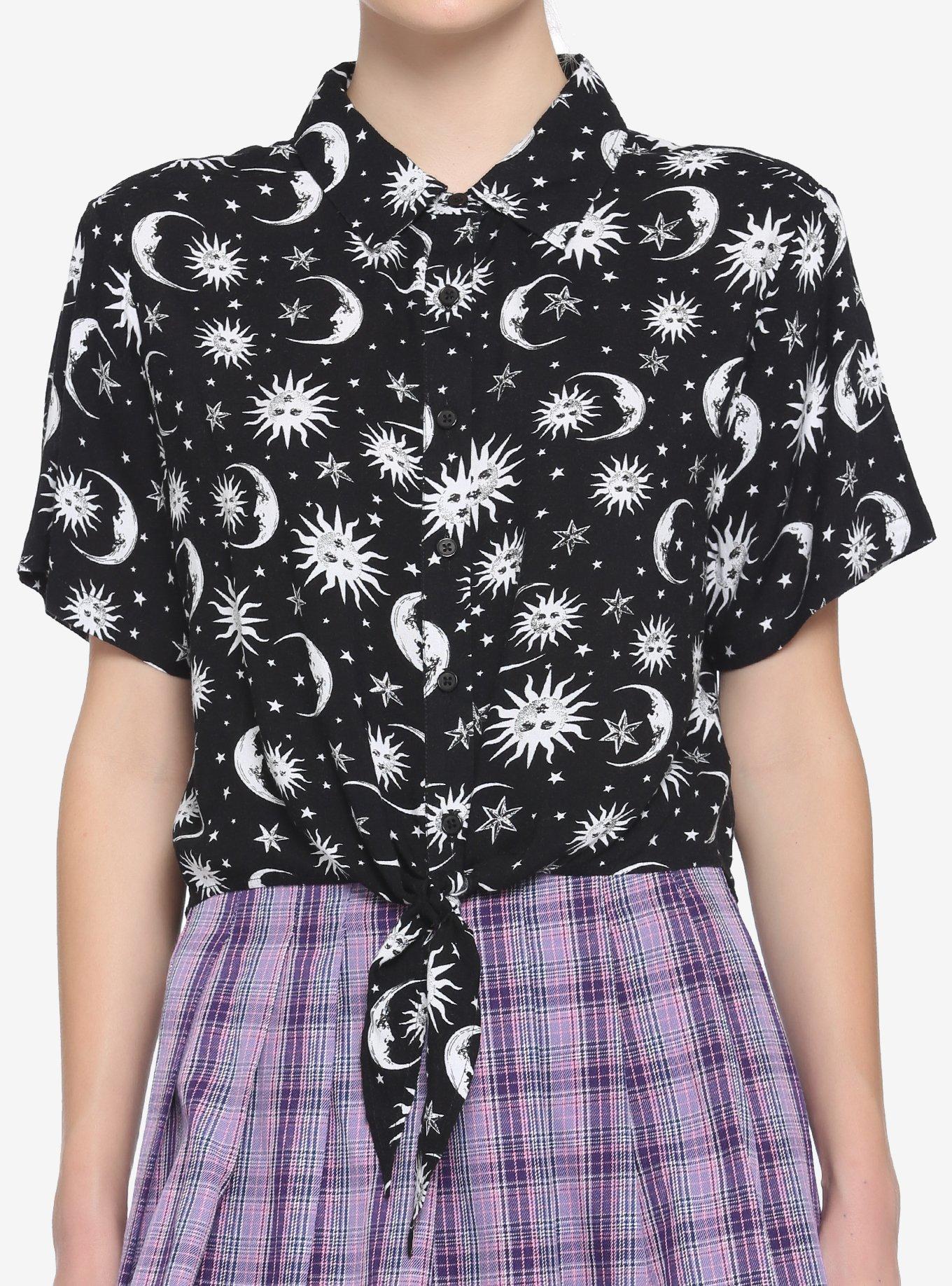 Celestial Tie-Front Girls Crop Woven Top | Hot Topic