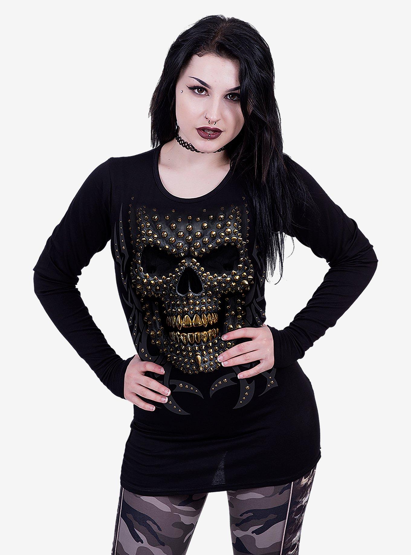 Black Gold Skull Viscose Long-Sleeve | Hot Topic