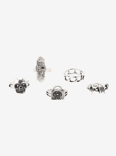 Skull Crystal Barbed Wire Ring Set | Hot Topic