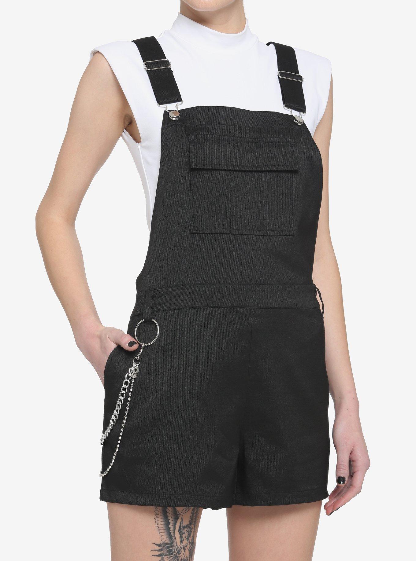 Black Double Chain Shortalls | Hot Topic