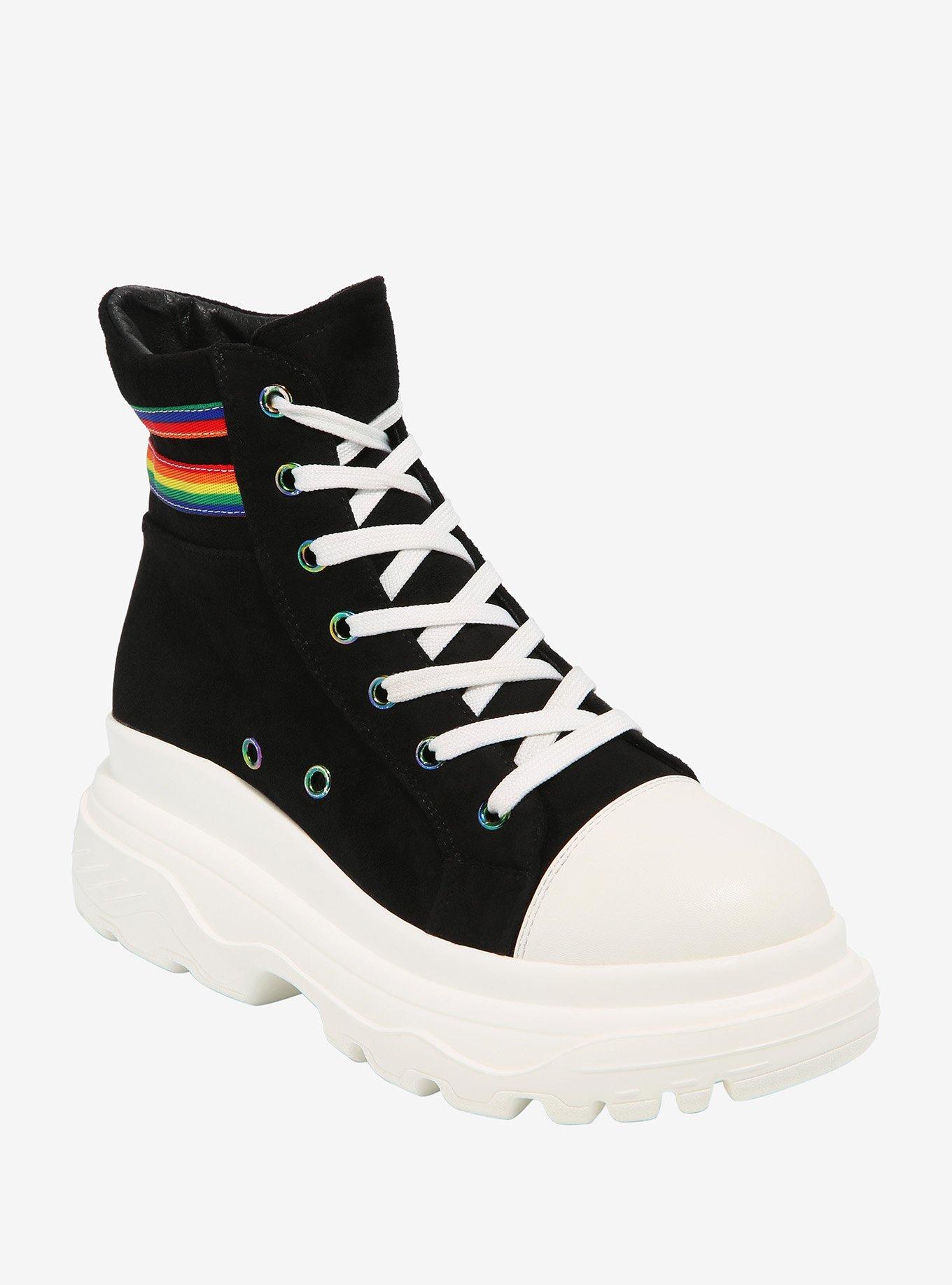 Black & Rainbow Varsity Stripe Chunky Hi-Top Sneakers | Hot Topic