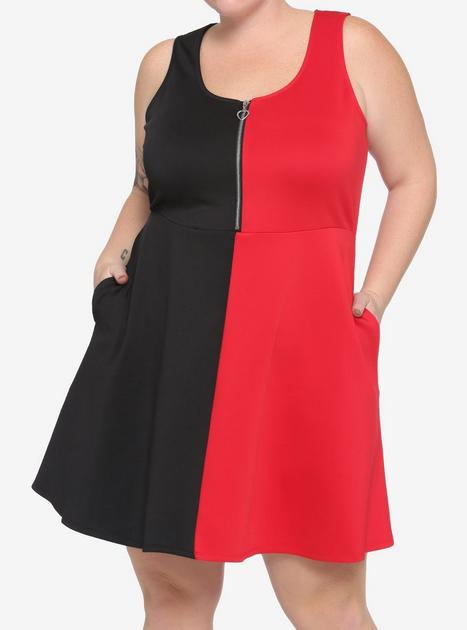 Red And Black Split Skater Dress Plus Size Hot Topic