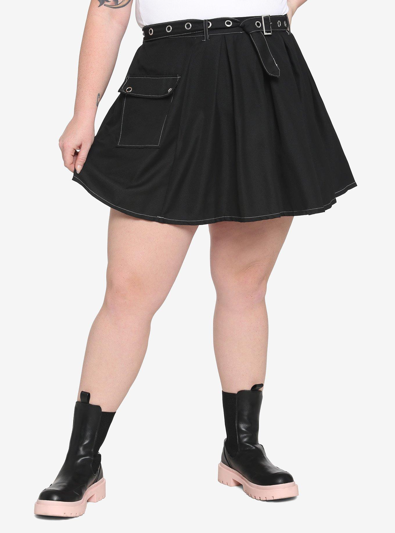 Black Grommet Belt Pleated Skirt Plus Size Hot Topic