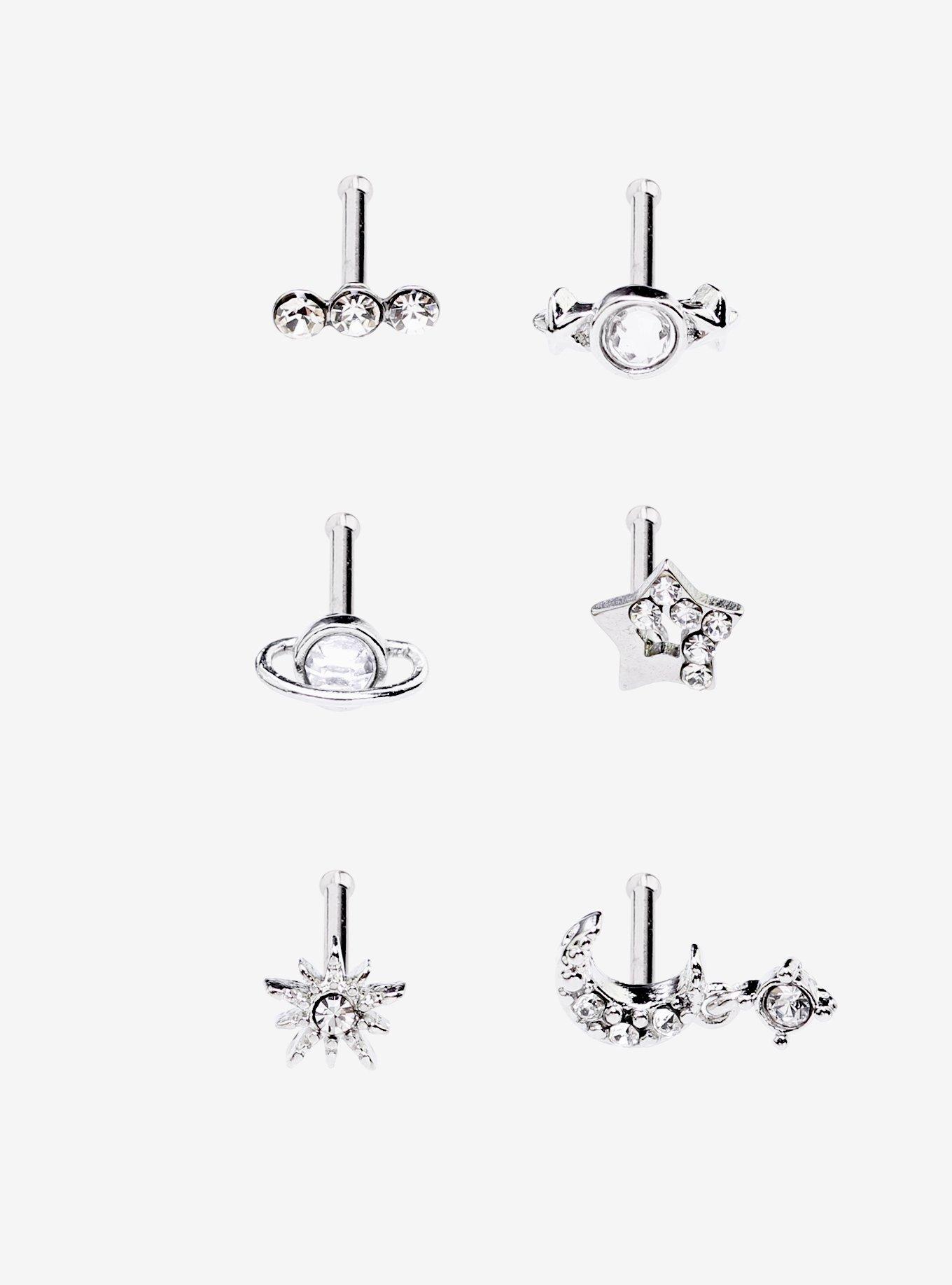 Steel Silver Planetary Nose Stud 6 Pack | Hot Topic