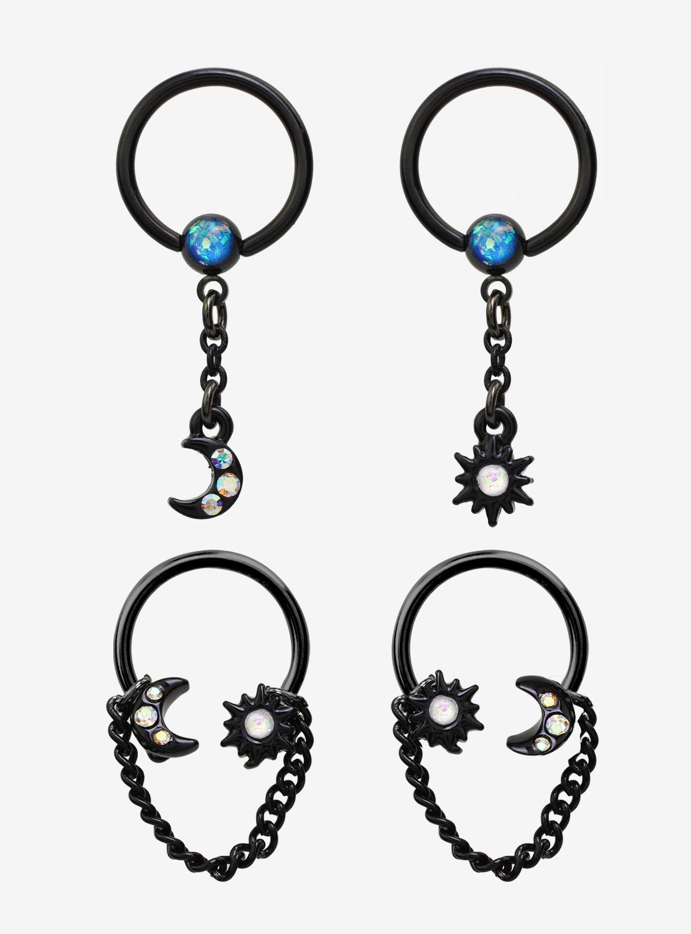 Steel Black Celestial Circular Barbell & Captive Hoop 4 Pack | Hot Topic