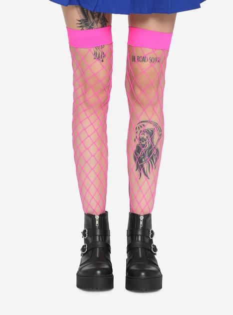 Neon Pink Fishnet Thigh Highs | Hot Topic