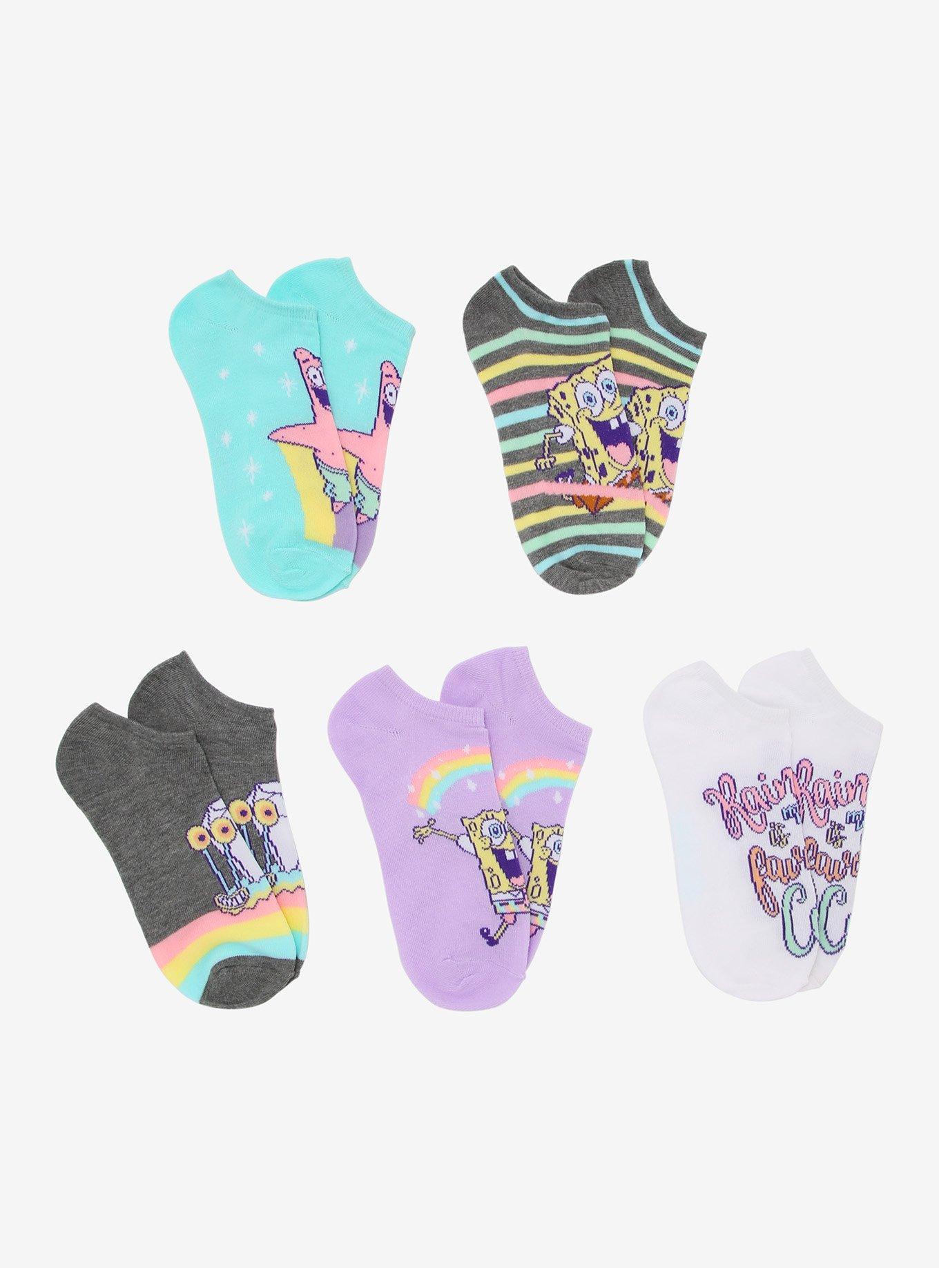 Spongebob Squarepants Rainbow Pastel No Show Socks 5 Pair Hot Topic