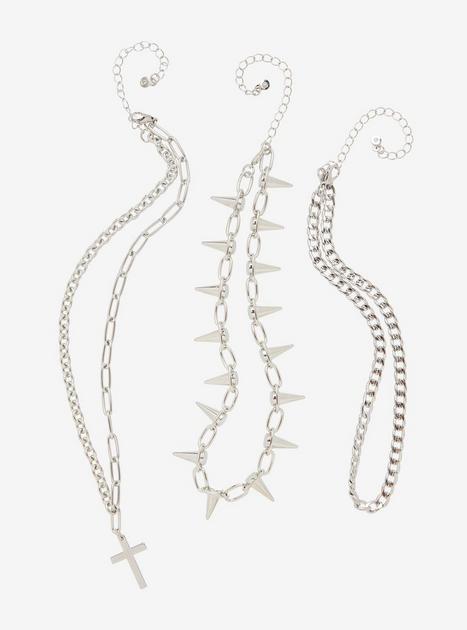 Cross Spikes Chain Necklace Set | Hot Topic