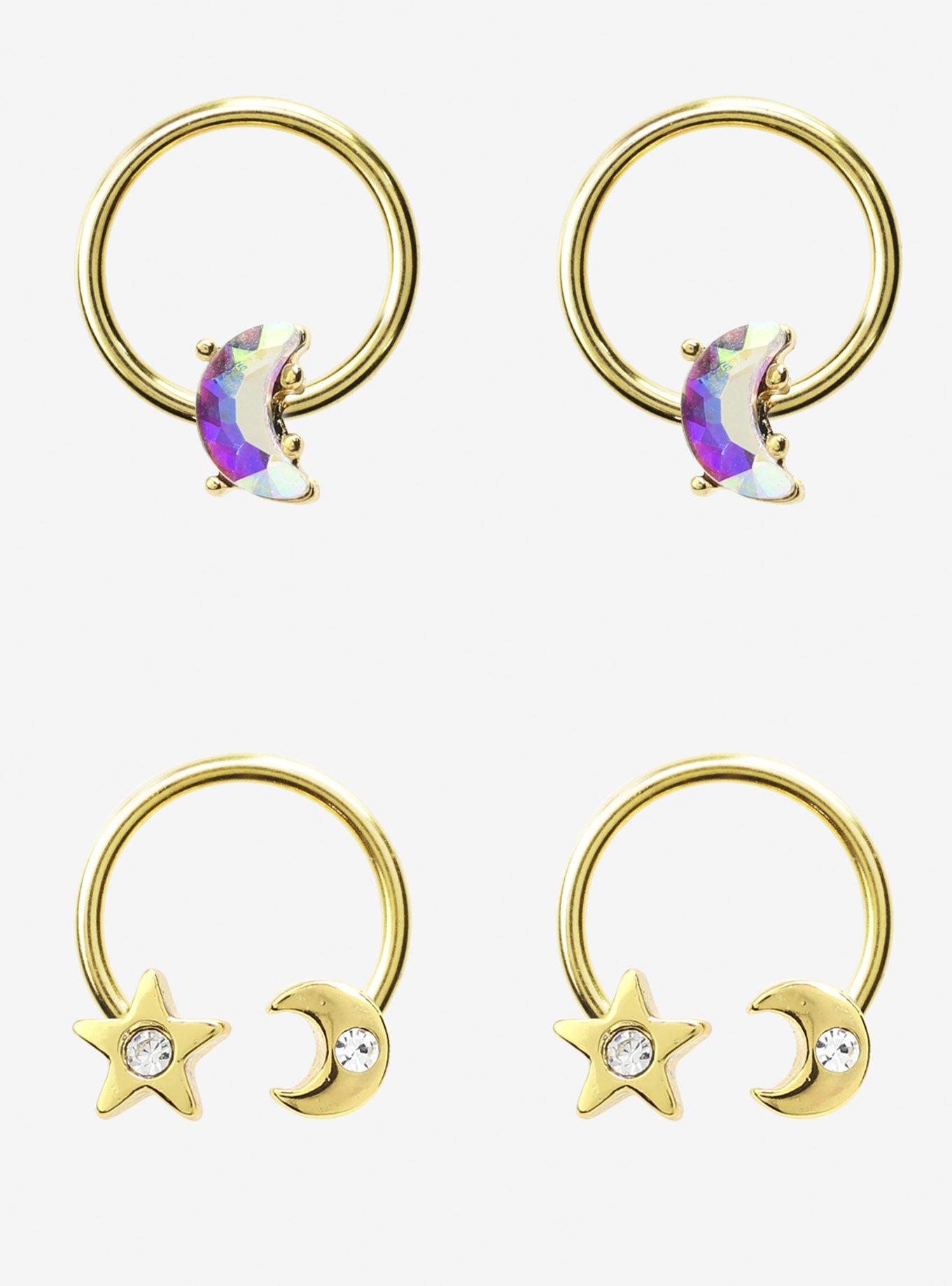 Steel Moon & Star Circular Barbell & Captive Hoop 4 Pack | Hot Topic