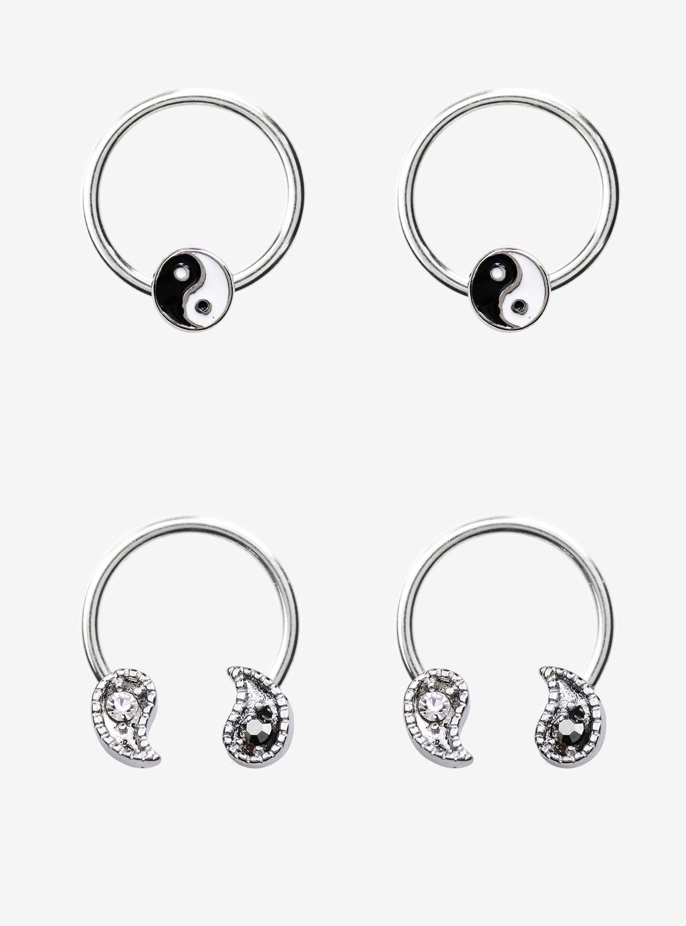 Steel Yin-Yang Circular Barbell & Captive Hoop 4 Pack | Hot Topic