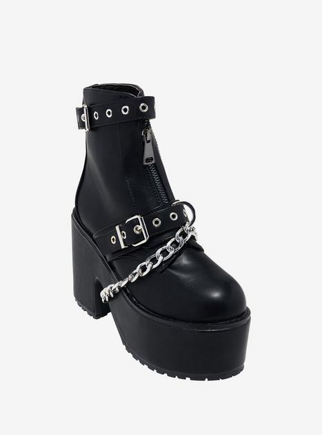 Black Double Buckle & Chain Platform Boots | Hot Topic