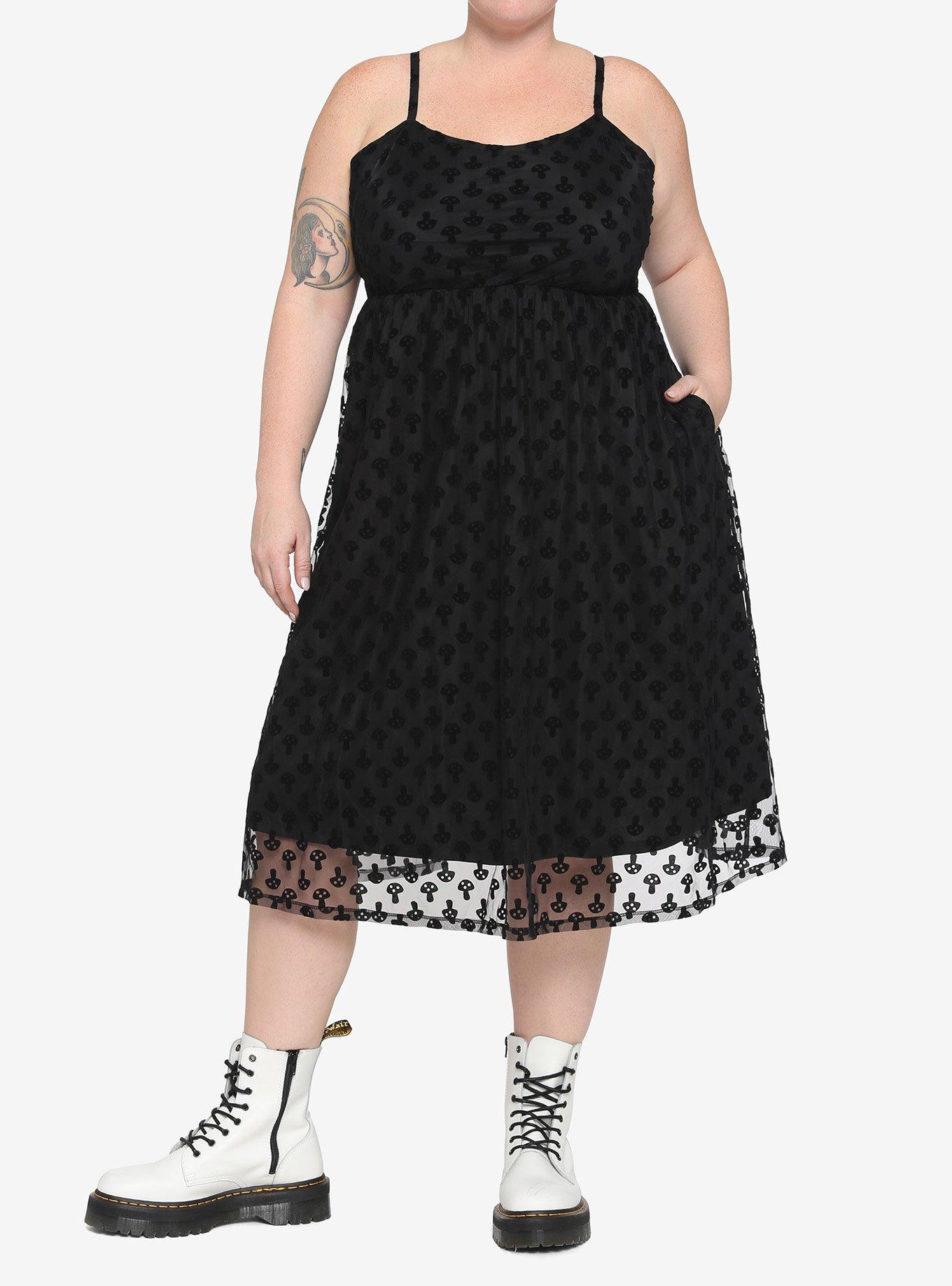 Black Flocked Mushroom Midi Dress Plus Size | Hot Topic