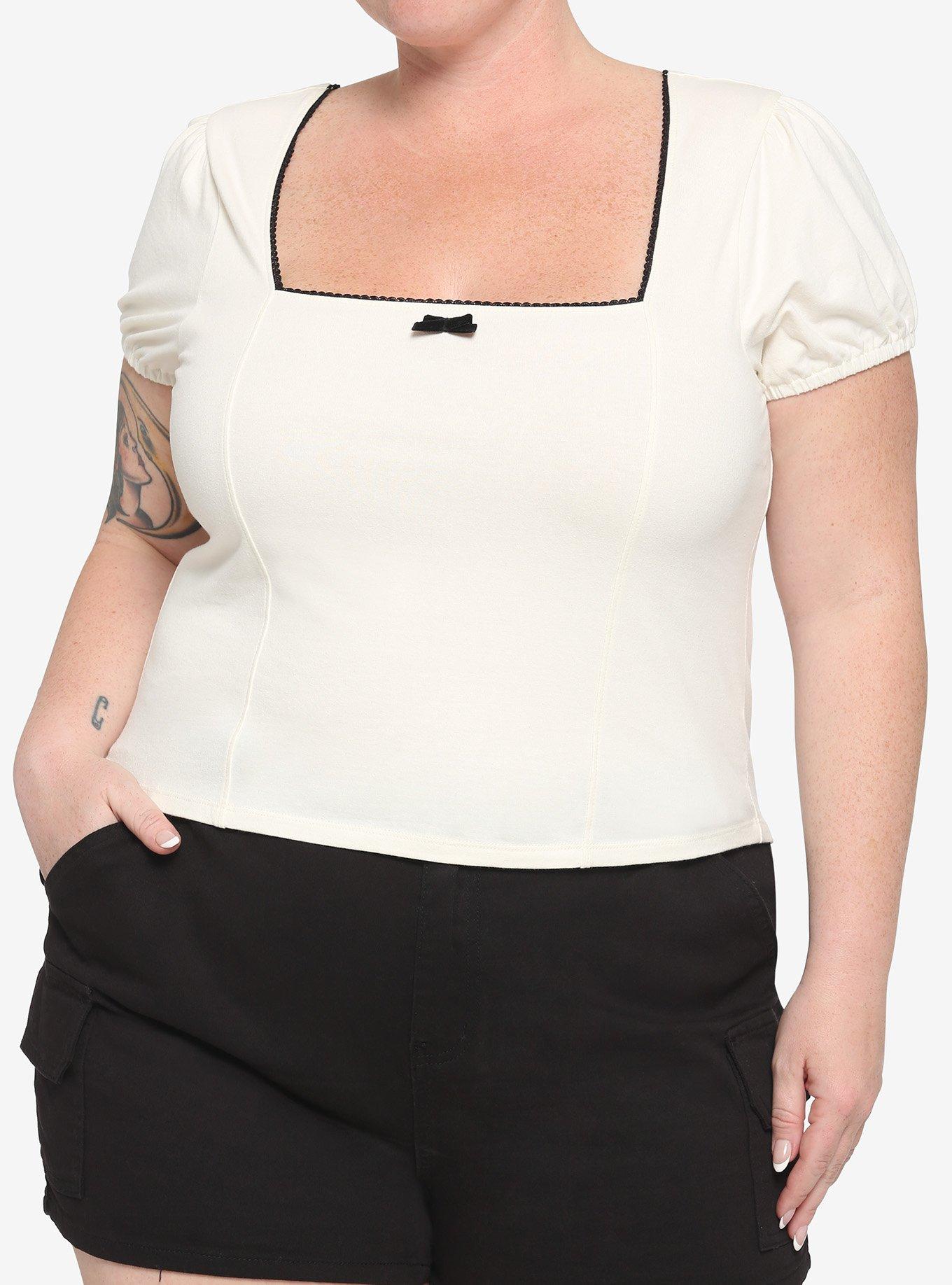 Cream Square Neck Puff Sleeve Girls Top Plus Size | Hot Topic