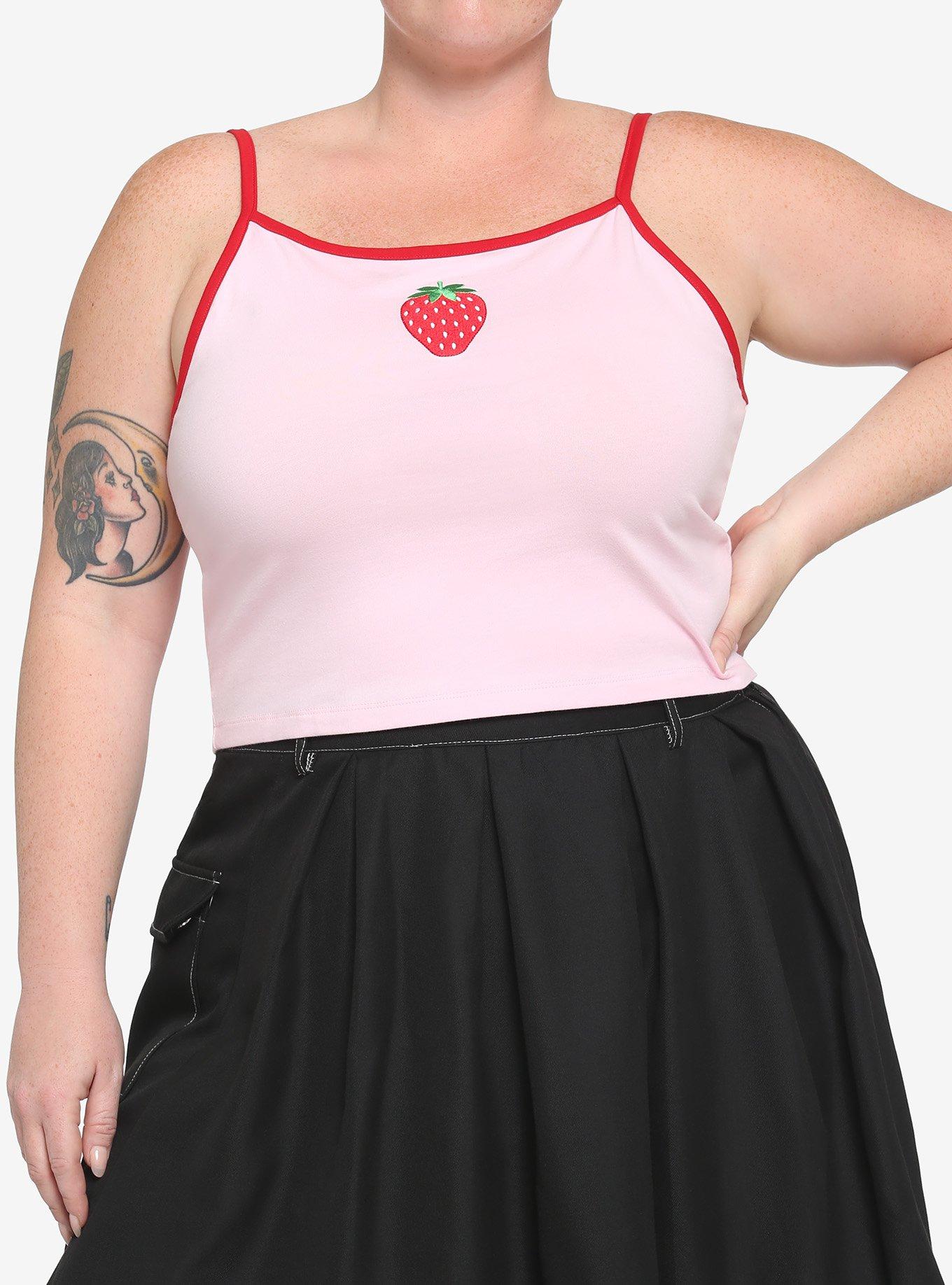 Pink Embroidered Strawberry Girls Crop Strappy Tank Top Plus Size | Hot ...