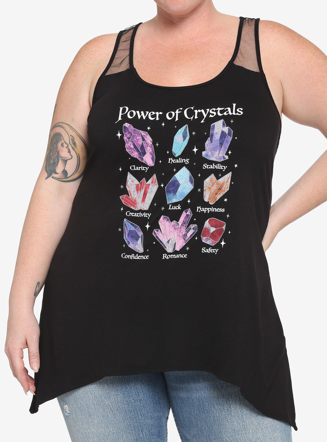 Glitter Crystals Mesh Shark Bite Girls Tank Top Plus Size | Hot Topic