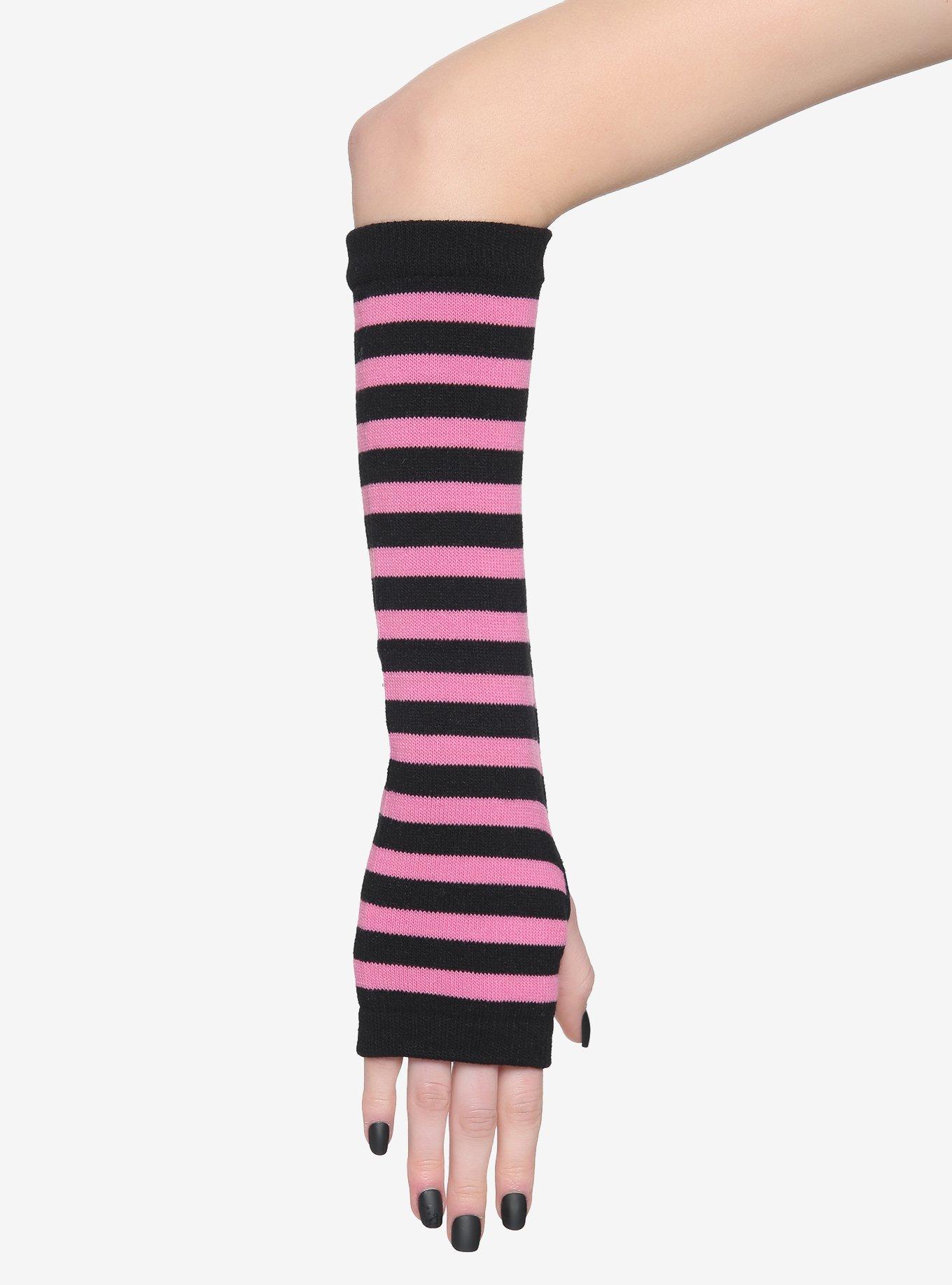 Pink And Black Stripe Arm Warmers Hot Topic
