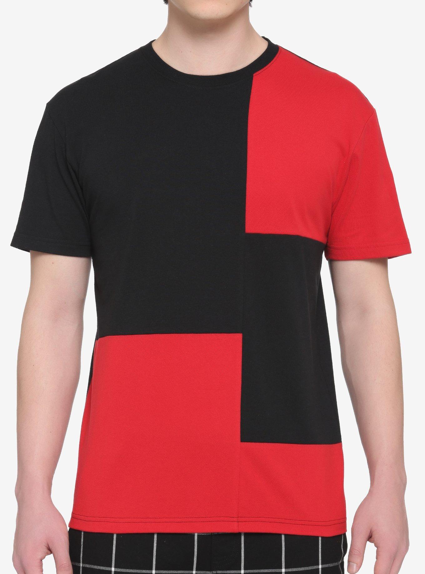 Red & Black Patchwork T-Shirt | Hot Topic