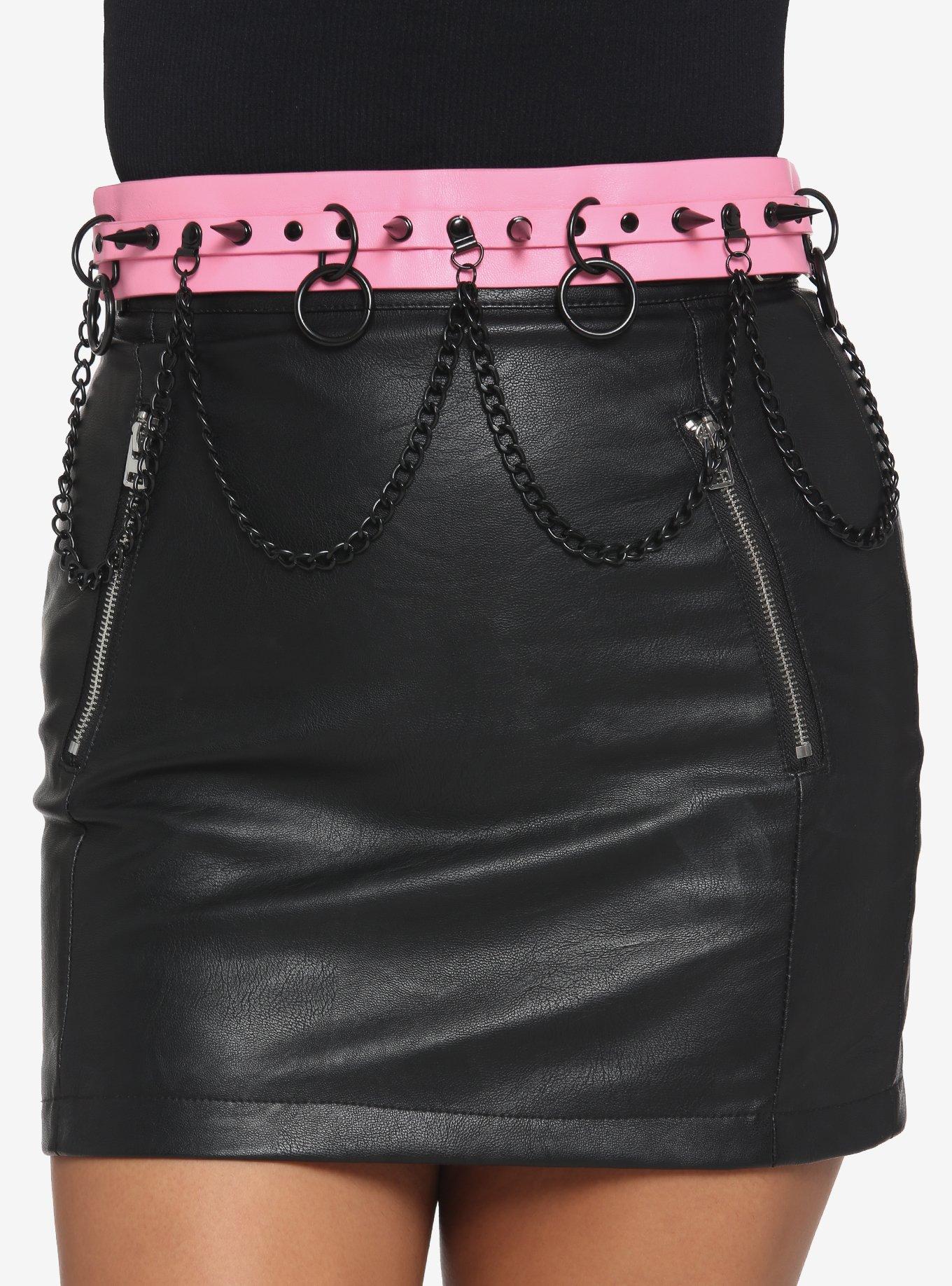 Pink O-Ring Spike Chain Belt | Hot Topic