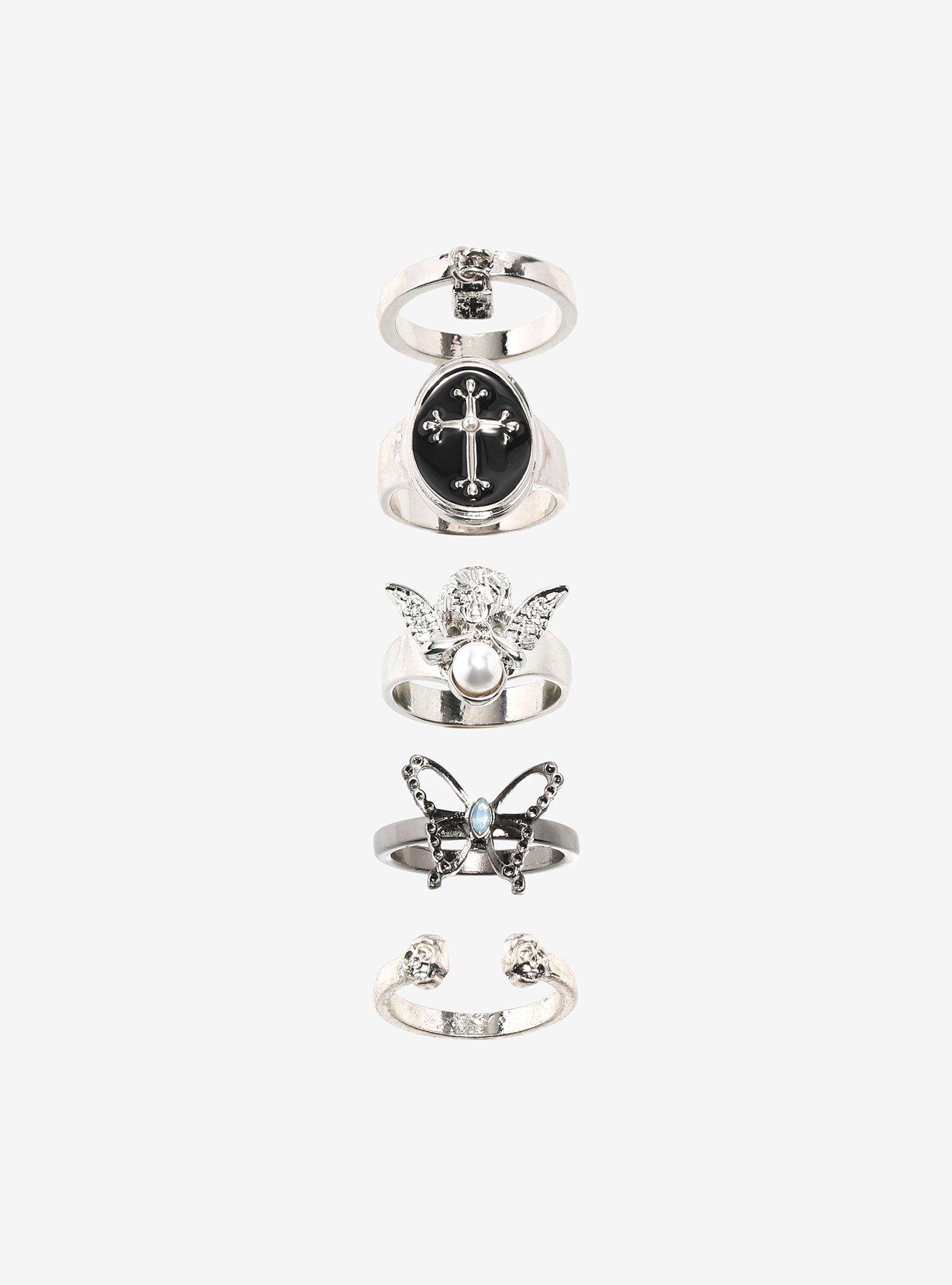Angel Butterfly Cross Ring Set | Hot Topic