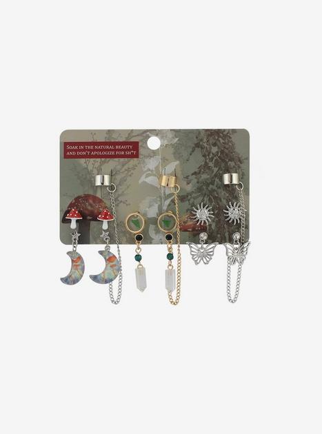 Moon Mushroom Crystal Cuff Earring Set | Hot Topic