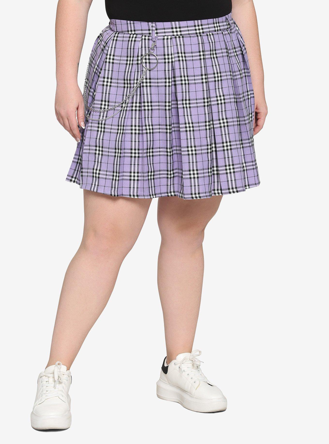 Lavender Plaid Chain Pleated Skirt Plus Size Hot Topic