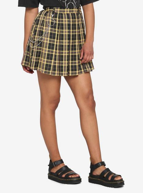 Yellow Plaid O Ring Pleated Skirt Hot Topic