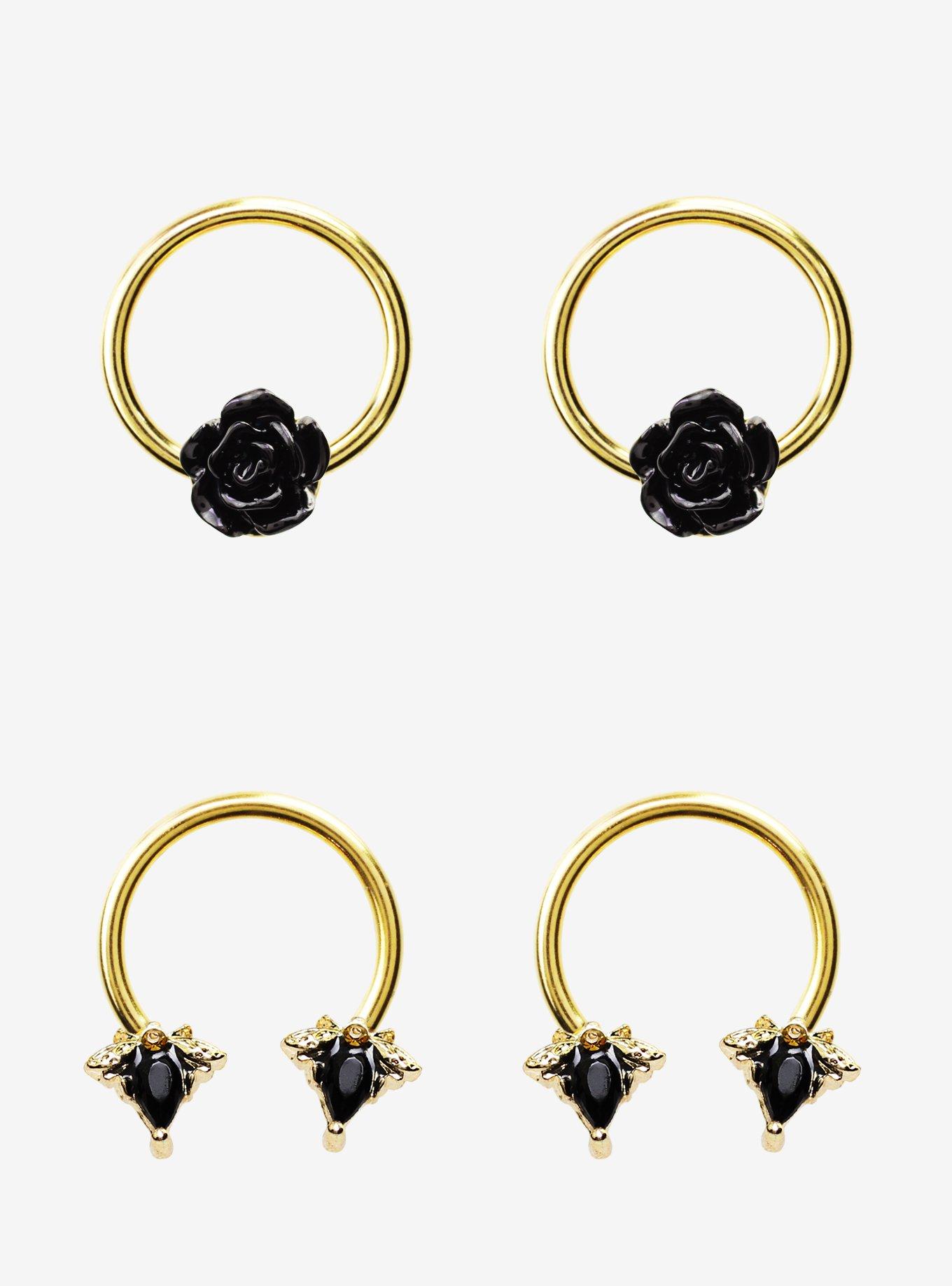 Steel Gold Black Rose Bumblebee Gem Captive Hoop & Circular Barbell 4 ...