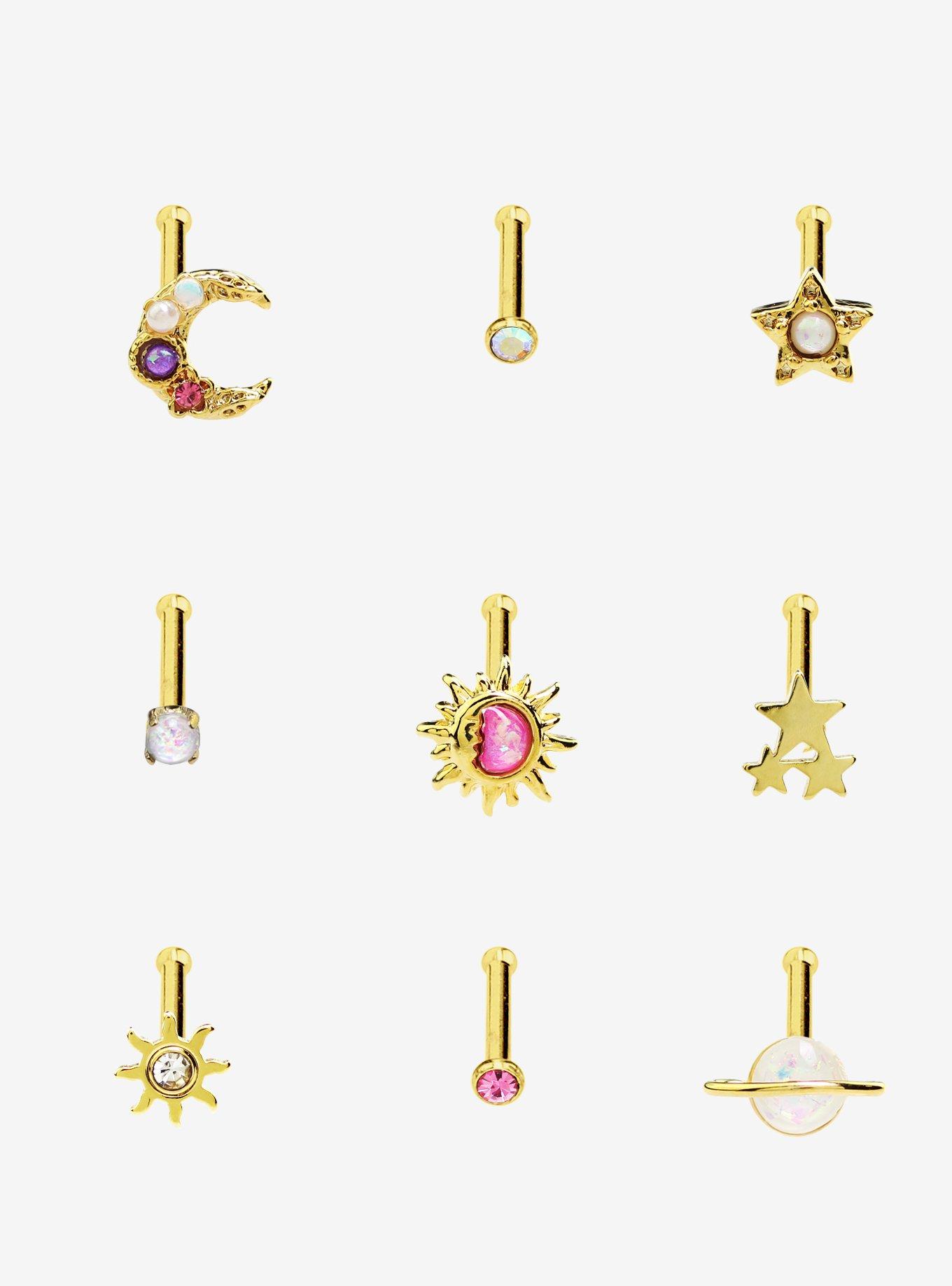 Steel Gold Celestial Nose Stud 9 Pack | Hot Topic