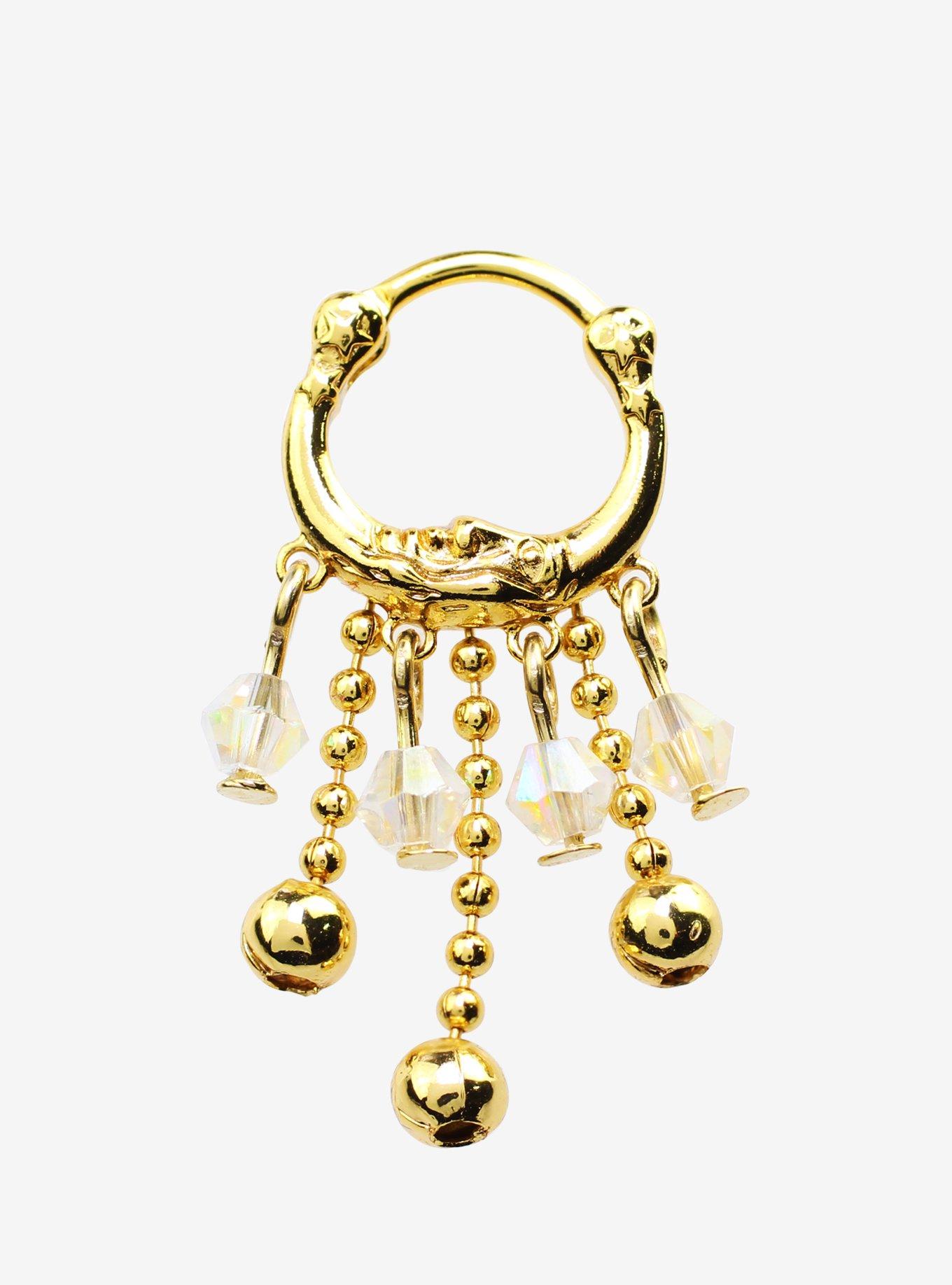 16G Steel Gold Dangle Captive Hoop | Hot Topic