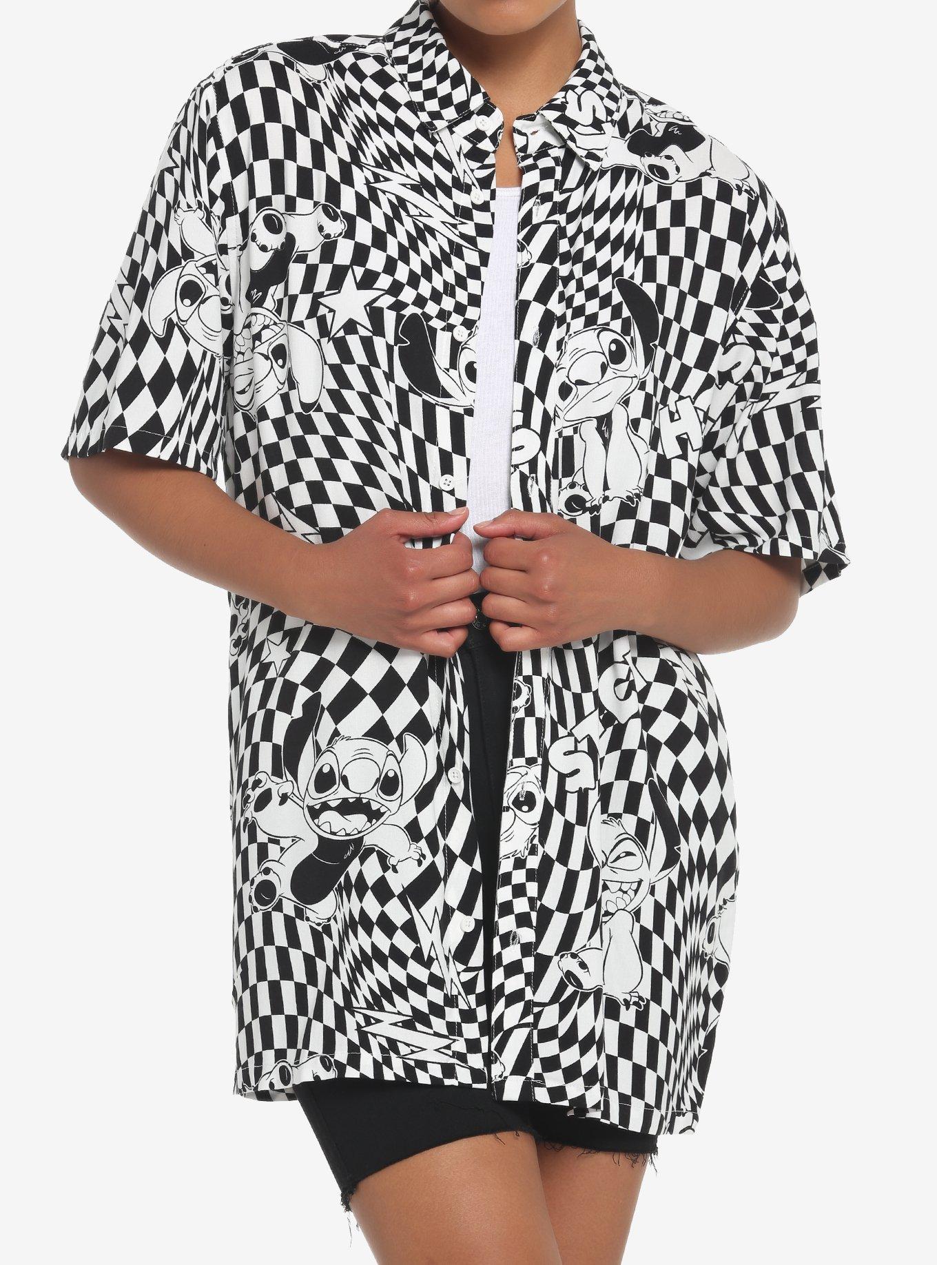 Her Universe Disney Lilo & Stitch Warped Checkered Girls Woven Button ...