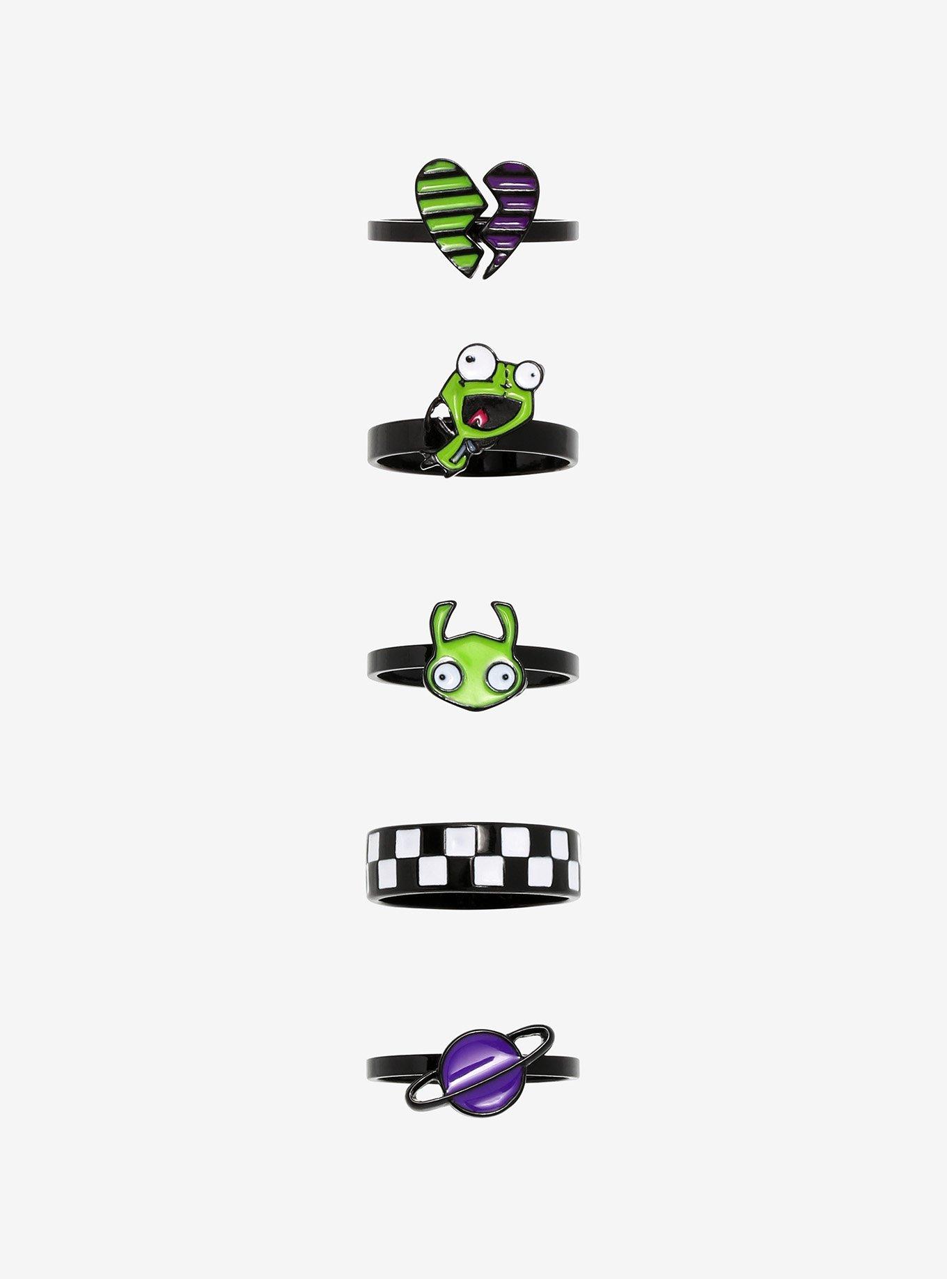 Invader Zim Gir Planet Black Ring Set Hot Topic