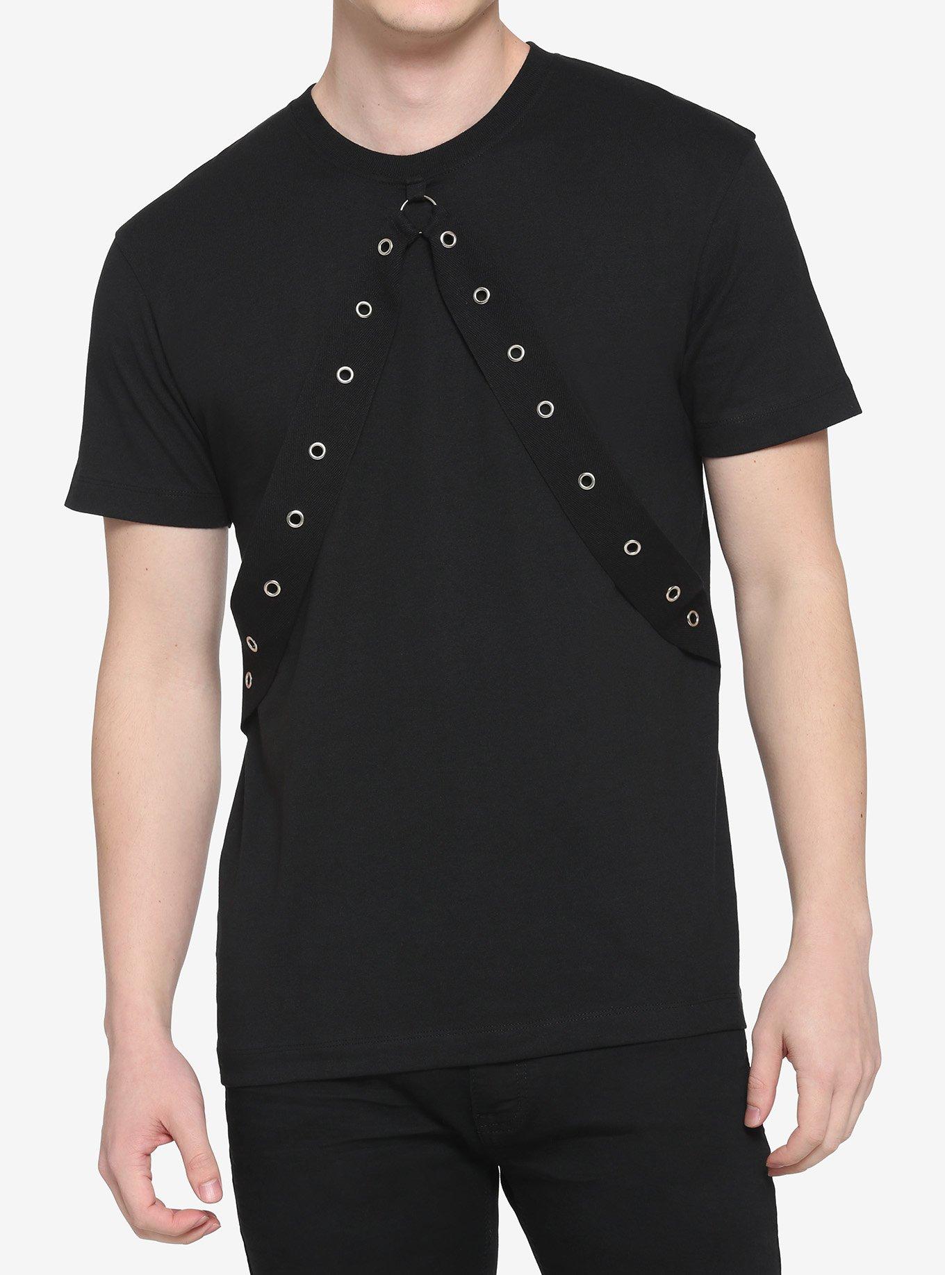 Black Double Grommet Strap T-Shirt | Hot Topic