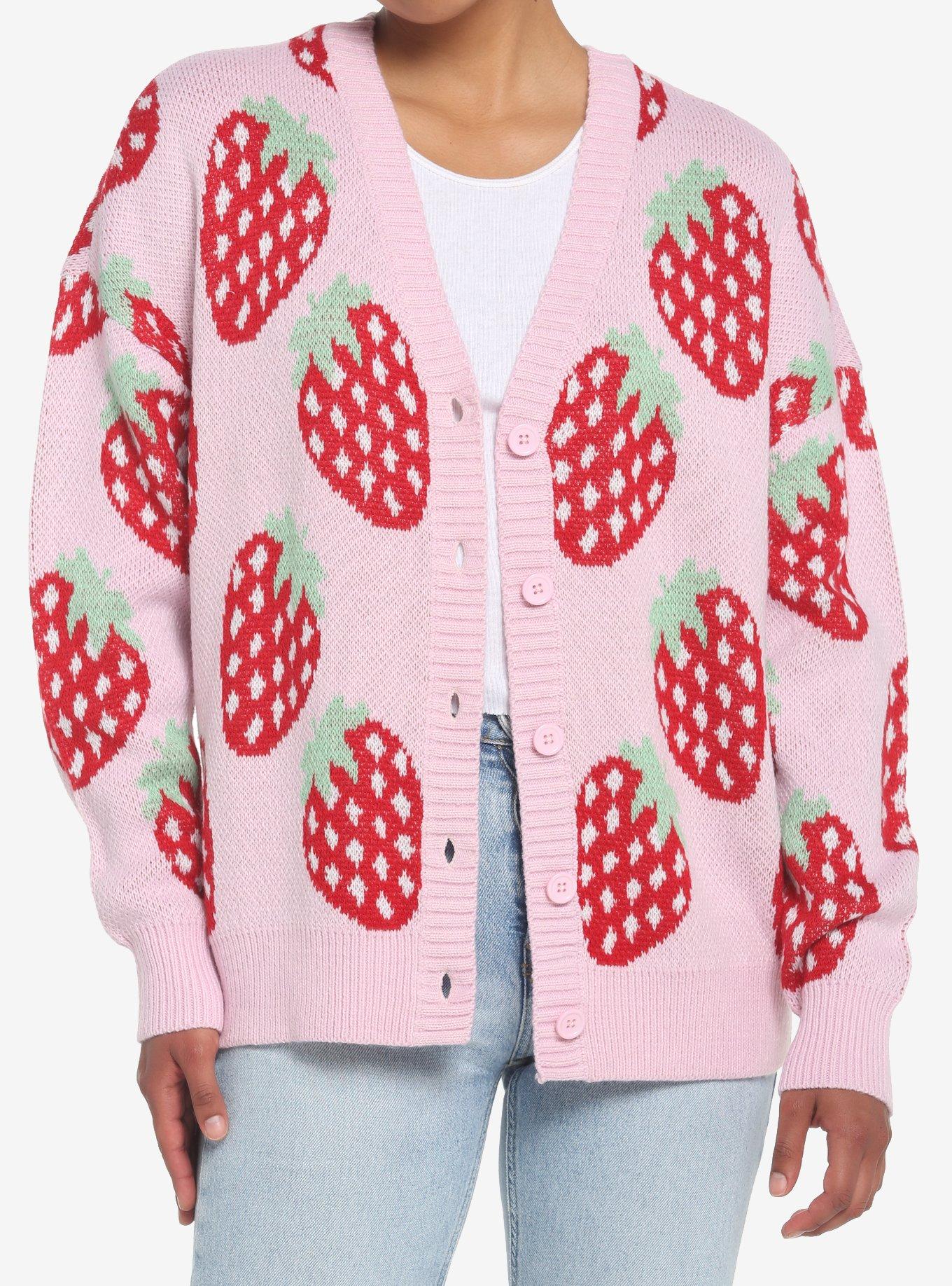 Pink Strawberry Button Front Girls Cardigan Hot Topic