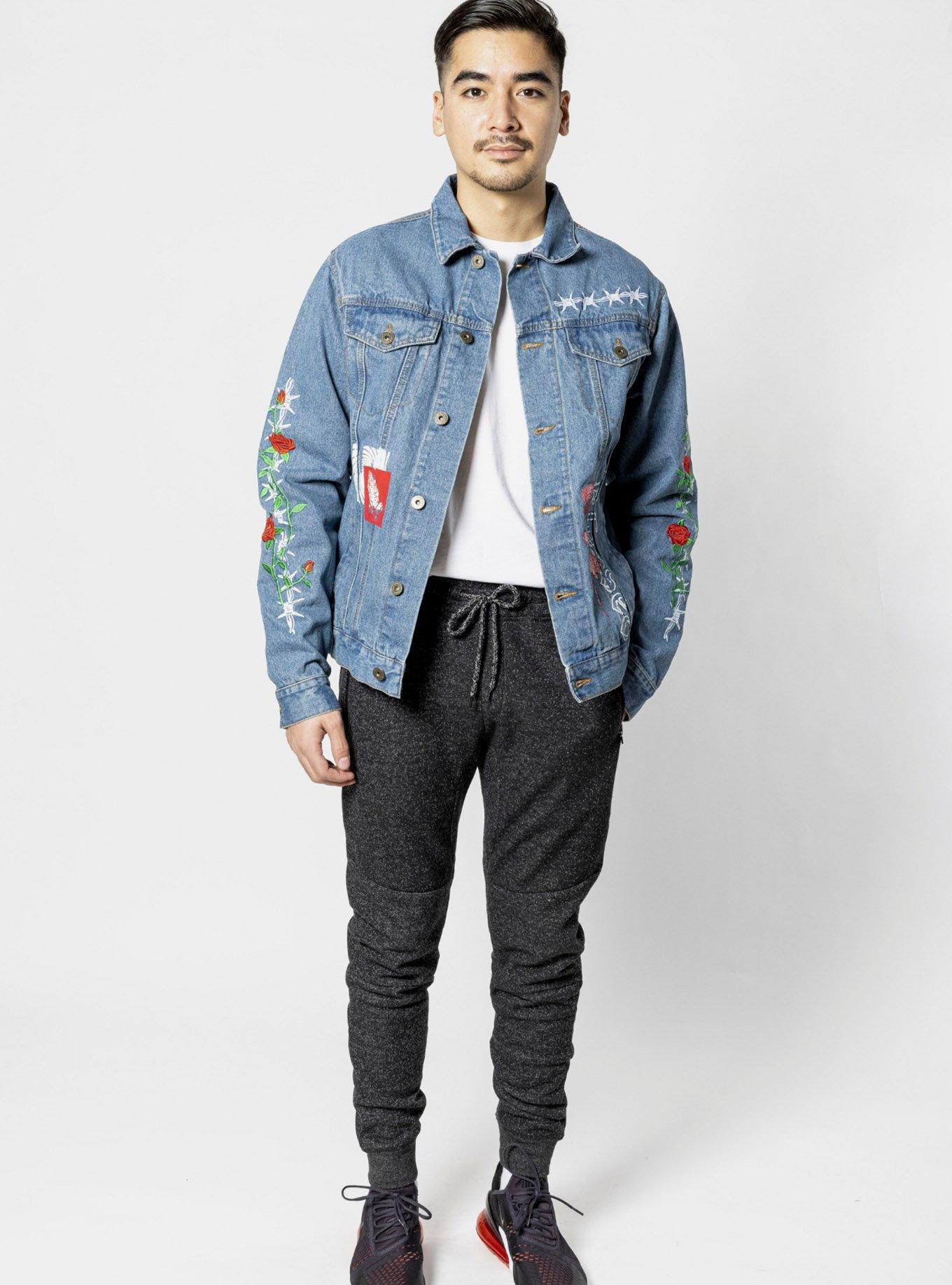 Medium Wash Blessed Denim Jacket | Hot Topic