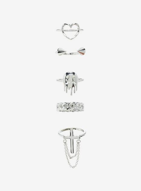 Cross Heart Chain Ring Set | Hot Topic