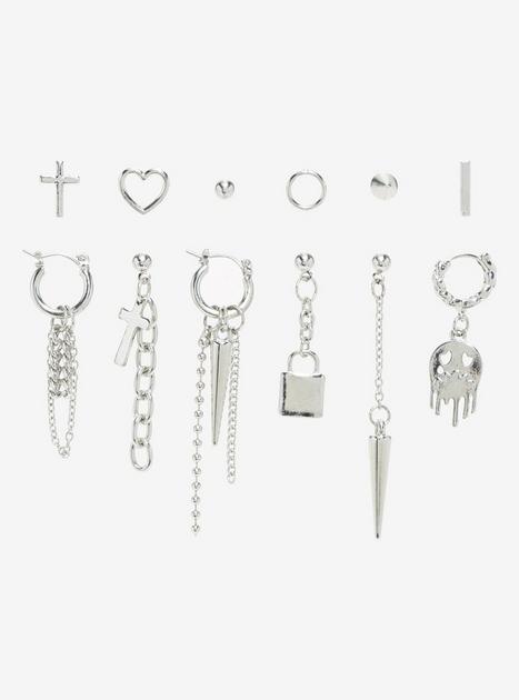 Spike Cross Chains Mismatch Earring Set | Hot Topic