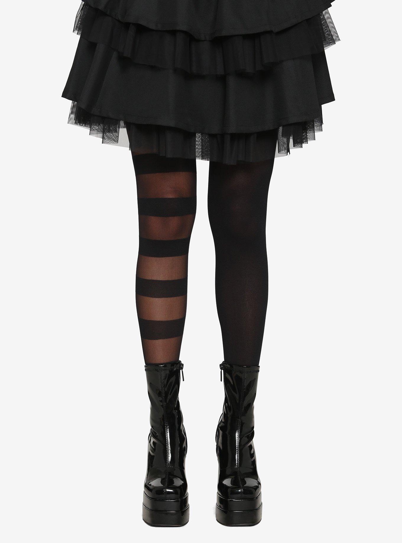 Black Stripe Split Tights Hot Topic