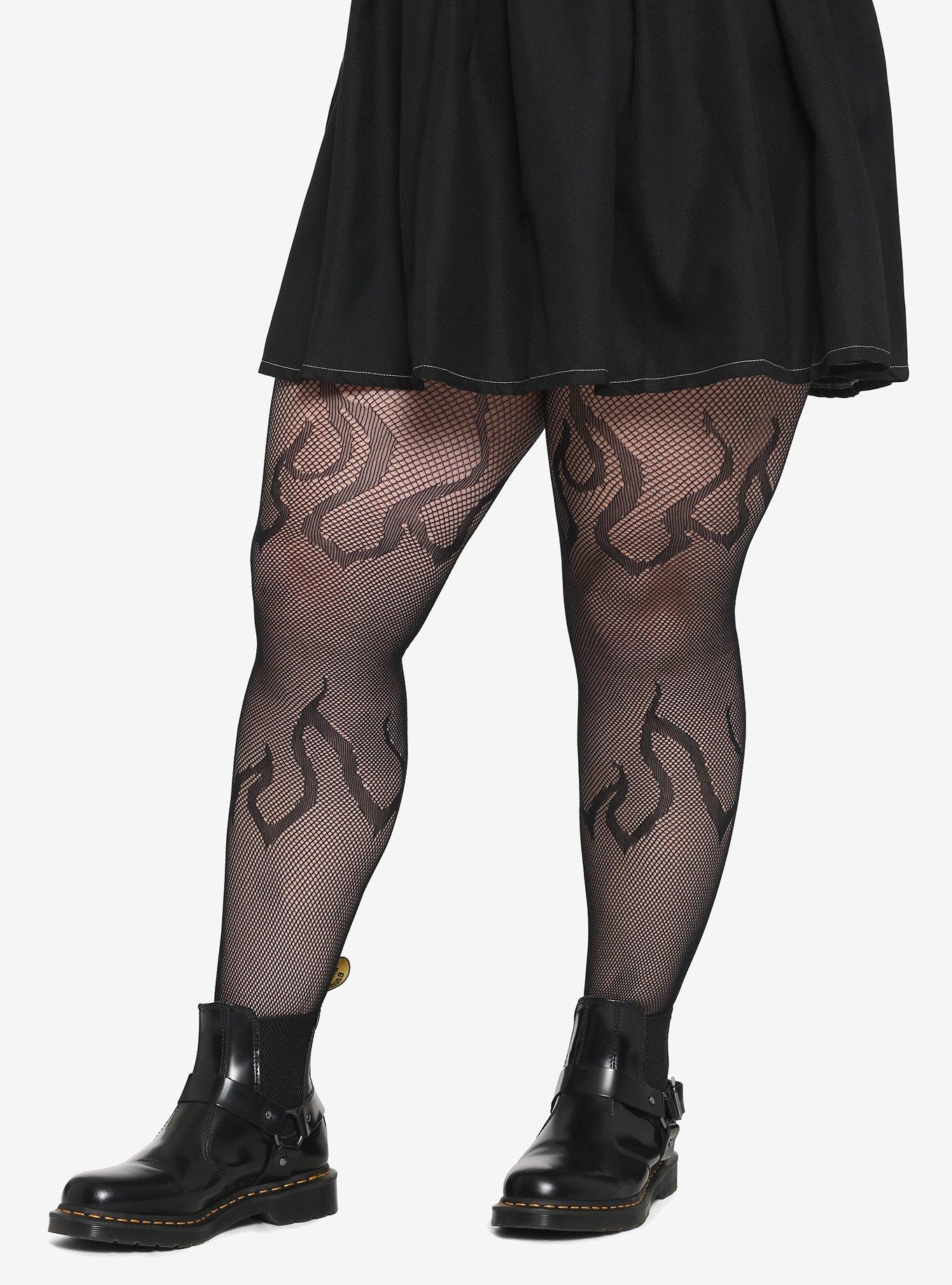 Black Flames Fishnet Tights Plus Size | Hot Topic