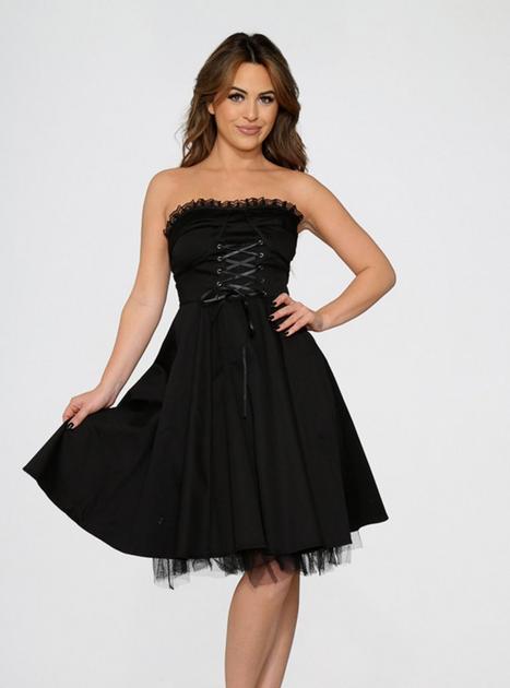 Black Strapless Lace Up Front Dress | Hot Topic