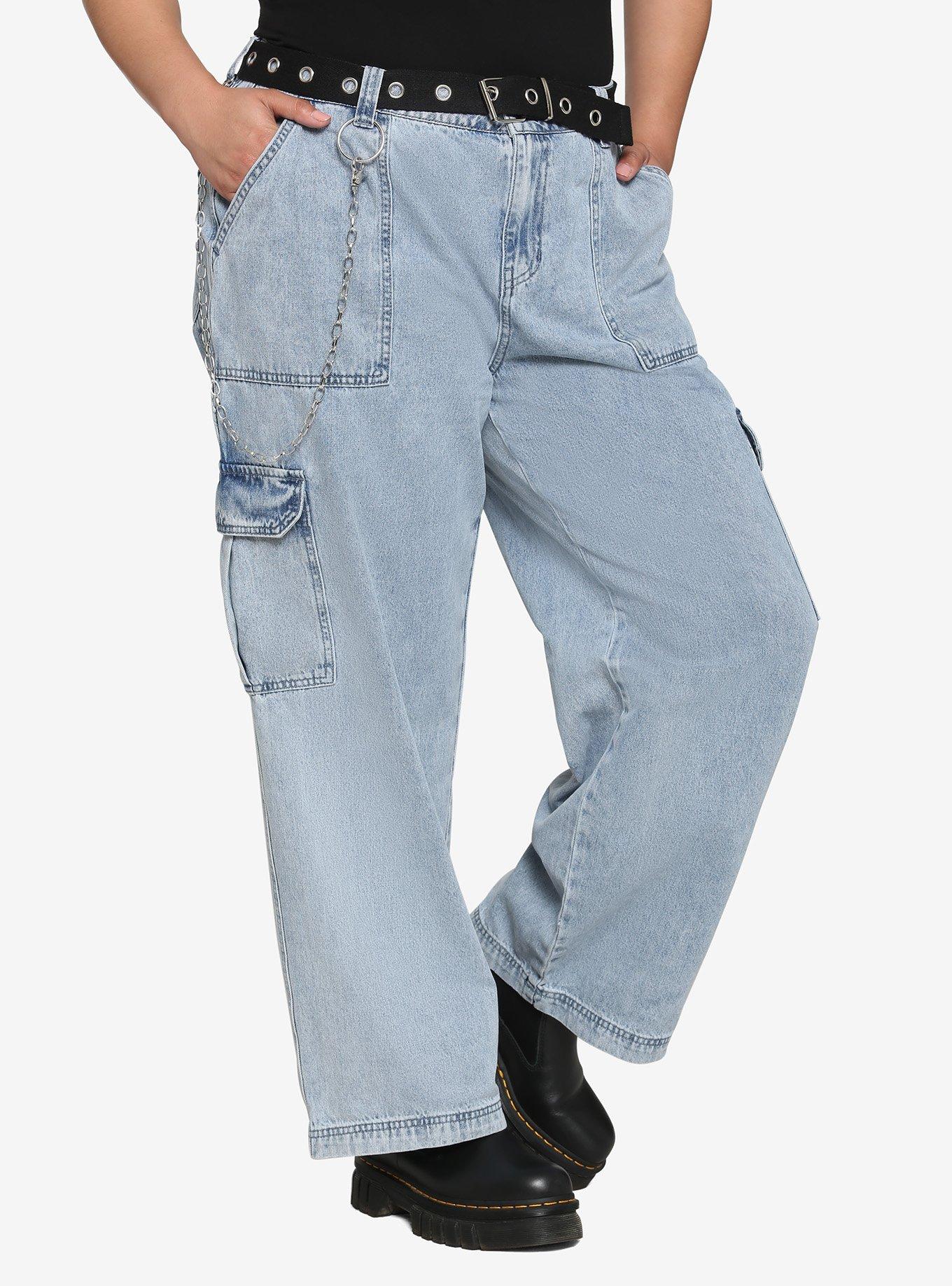 Grommet Belt Cargo Straight Leg Denim Pants Plus Size Hot Topic