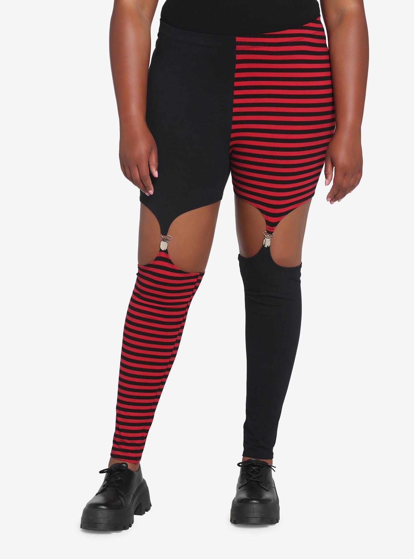 Black & Red Split Garter Leggings Plus Size | Hot Topic