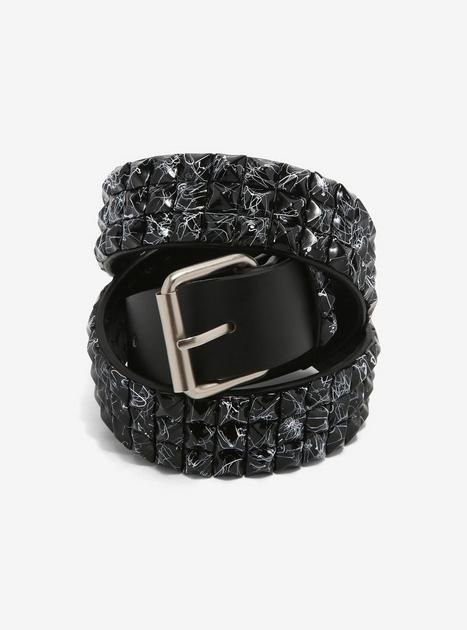 Black & White Splatter Three Row Pyramid Belt | Hot Topic