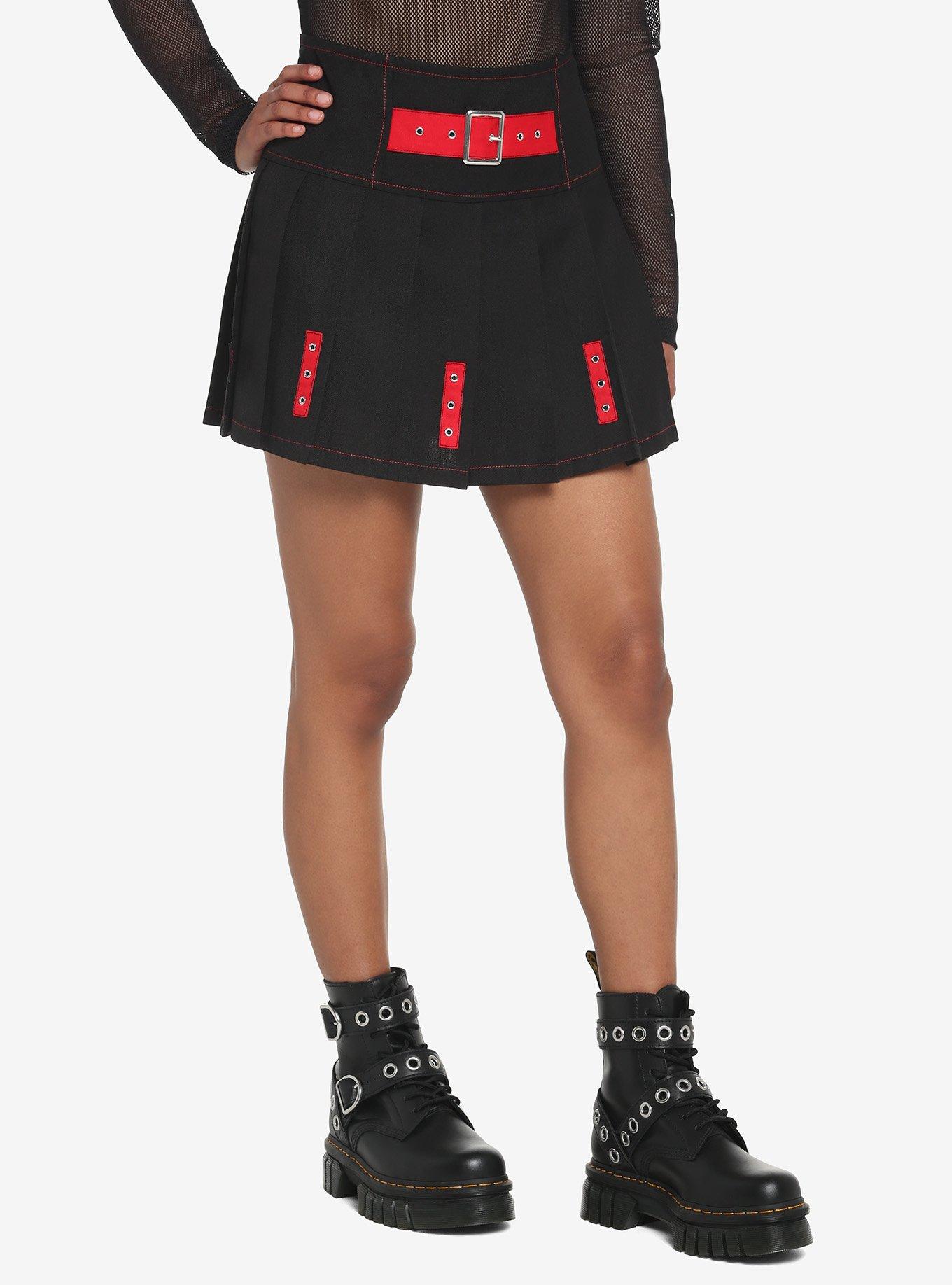 Royal Bones By Tripp Black And Red Buckle Pleated Skirt Hot Topic